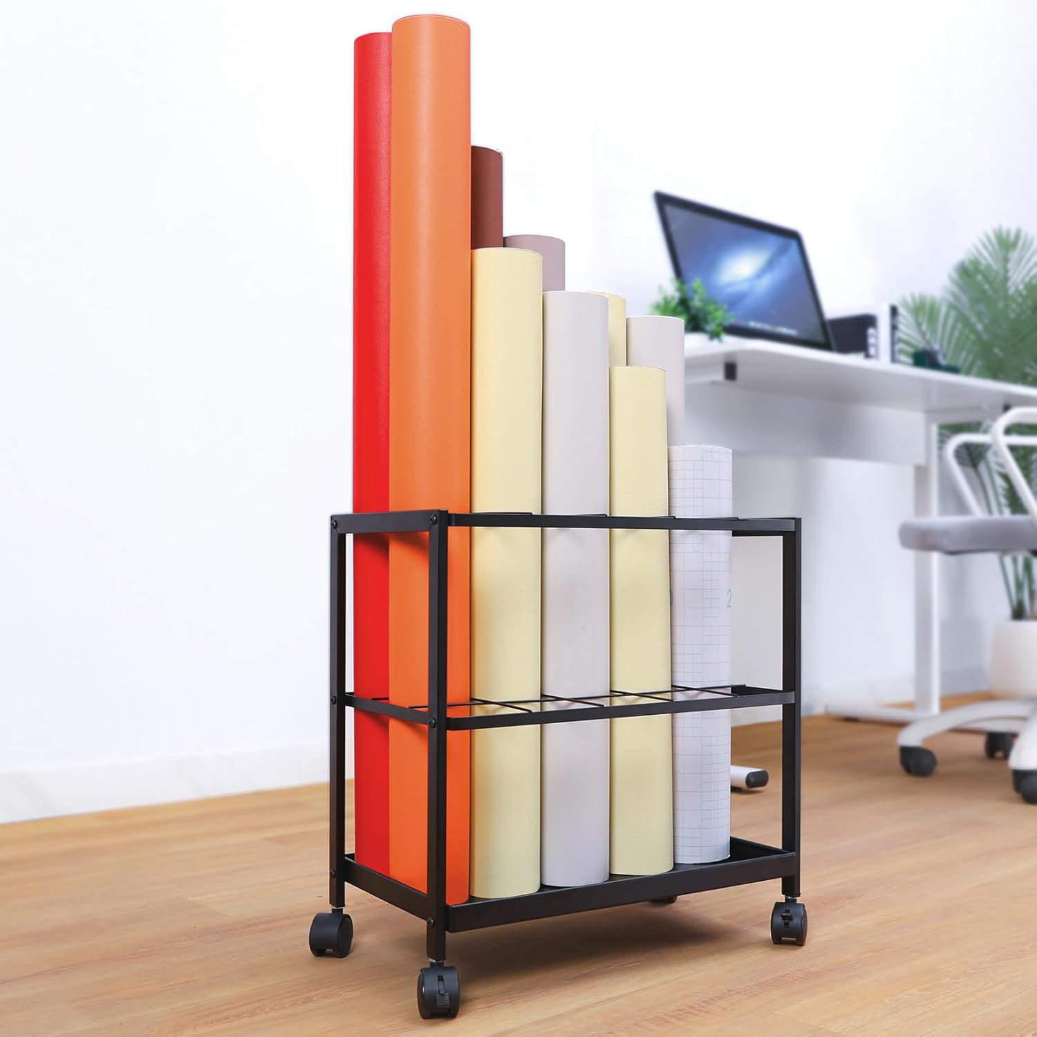 CHUANGWENYI Premium Blueprint Storage Rack Cart , 15 Slots Metal ...