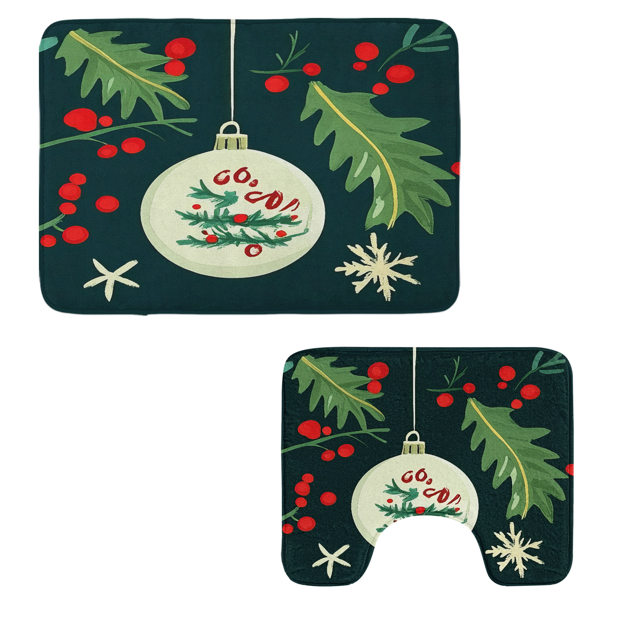 The Holiday Aisle® Christmas Bathroom Rug Set 2 Pieces Rectangle ...