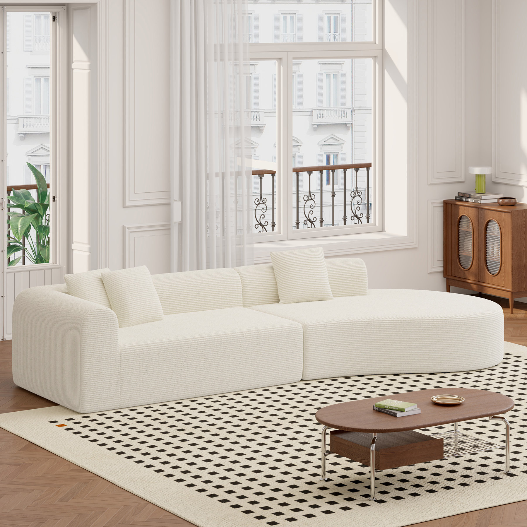 Latitude Run® Modern Style Curved Sofa, Upholstery Corduroy Sofa Couch ...