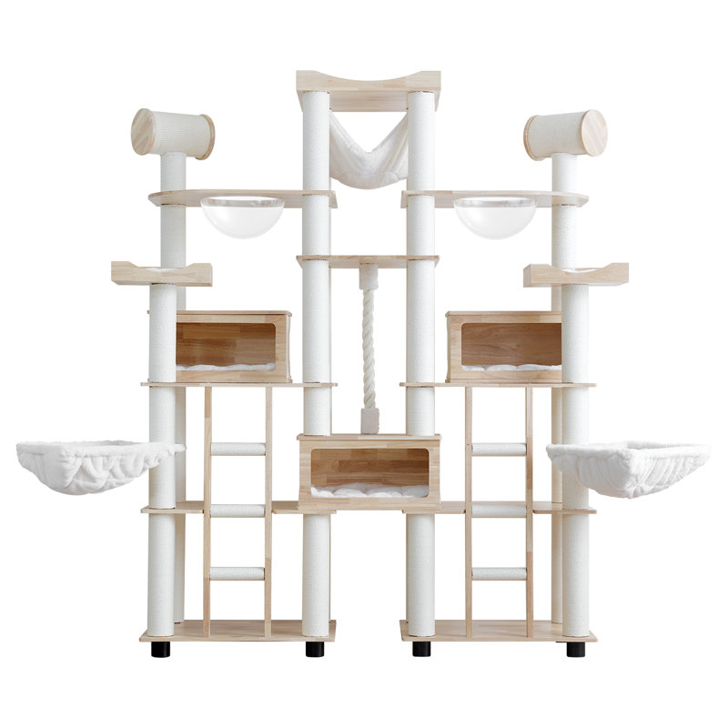 KZLAA 94'' H Large Solid Wood Cat Tree Multi-Level Tall Cat Tower Cat ...