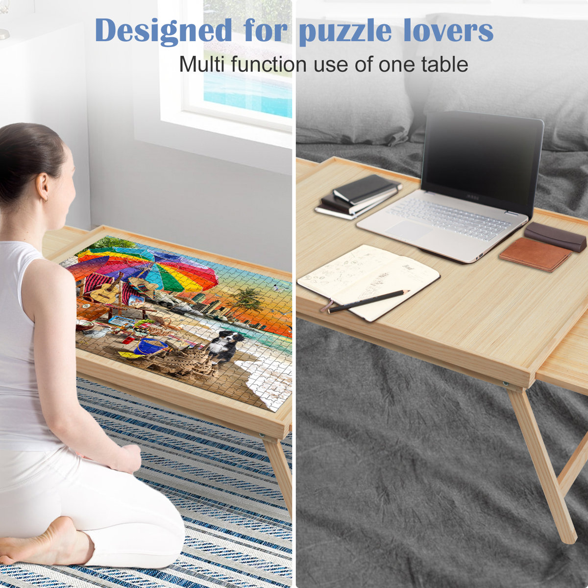 Rose Home Fashion 1500 Pcs Puzzle Board Wooden Jigsaw Puzzle Table with ...