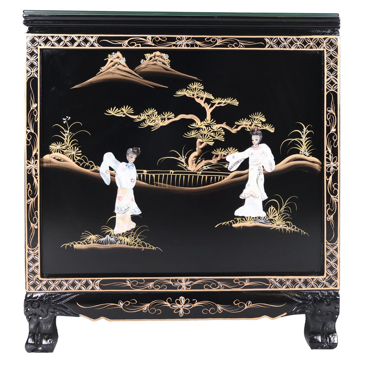 Bloomsbury Market Oriental Dragon Leg Black Inlaid Pearl End Table 22 ...