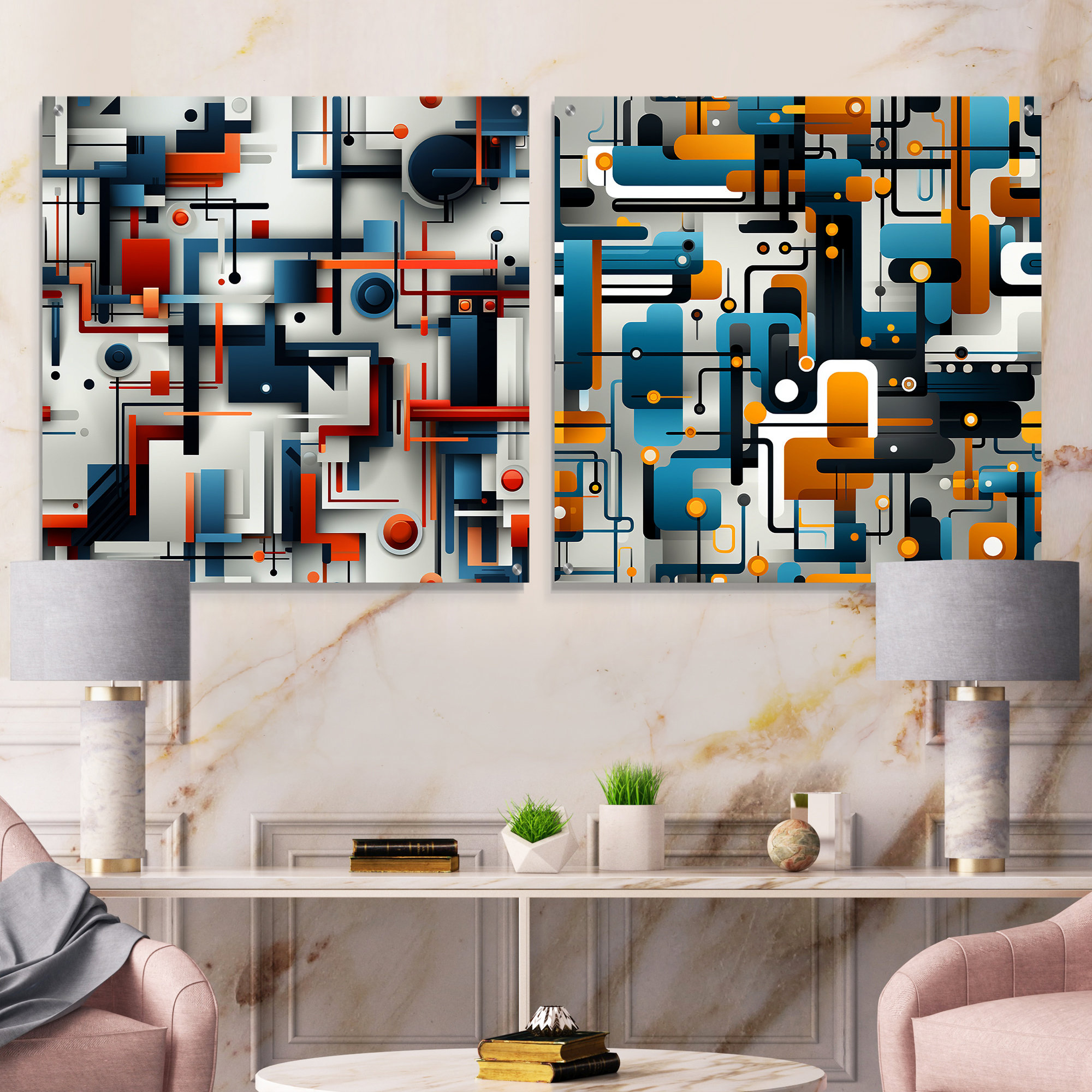 Design Art Blue Industrial Matrix Geometric Reflections - Abstract ...