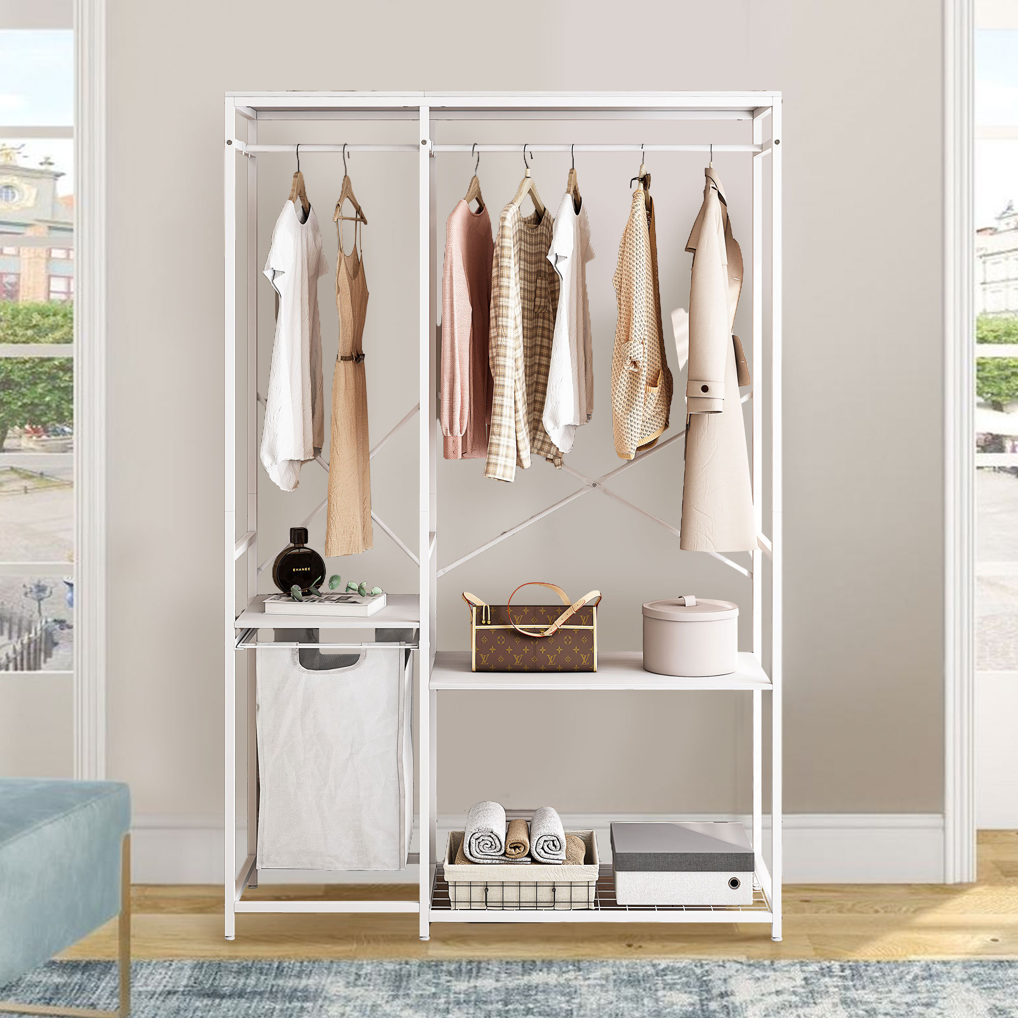 Rebrilliant Portable Wardrobe Clothes Rack, Freestanding Clothing Rack ...