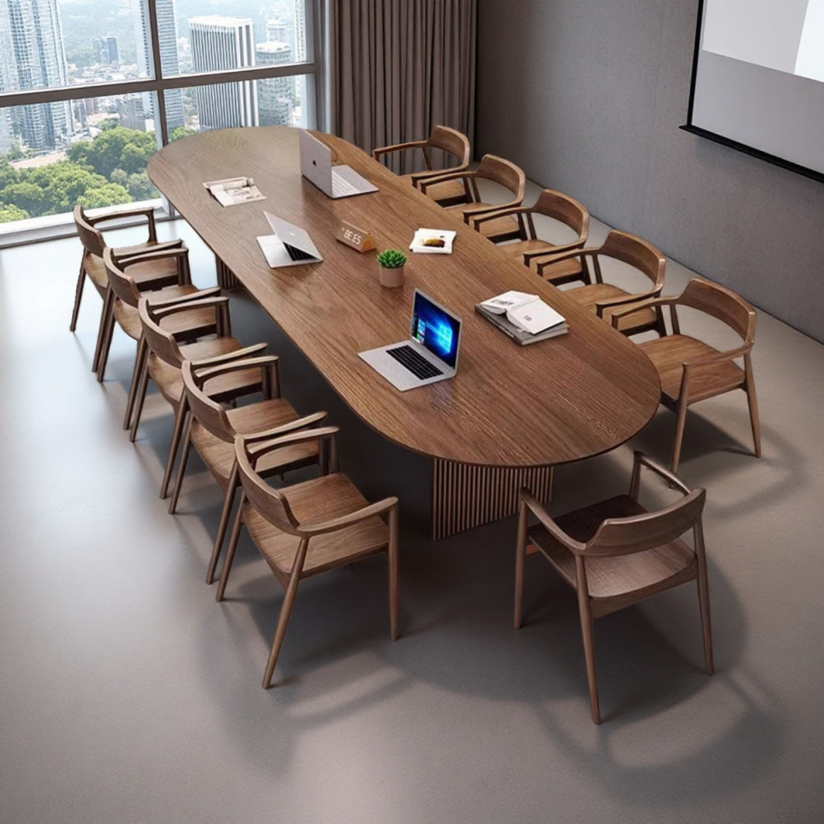 Latitude Run® Nut-Brown Solid Pine Wood Oval Conference Table | Wayfair