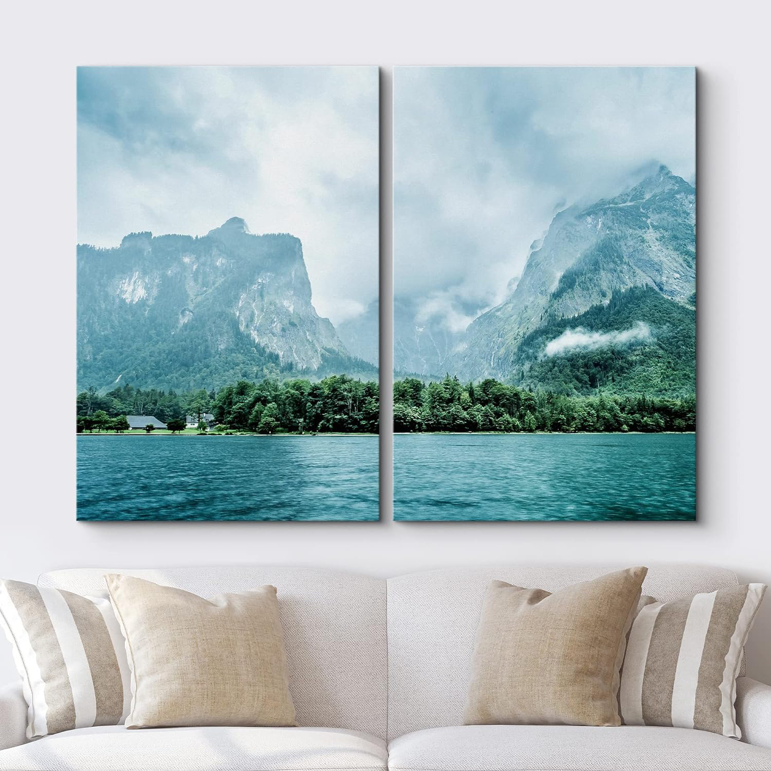 IDEA4WALL Winter Mountain Range Forest Lake - 2 Piece Print Set | Wayfair