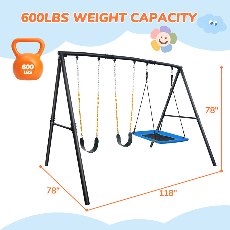 Klo Kick Metal Swing Set with 3 Swings & Reviews | Wayfair