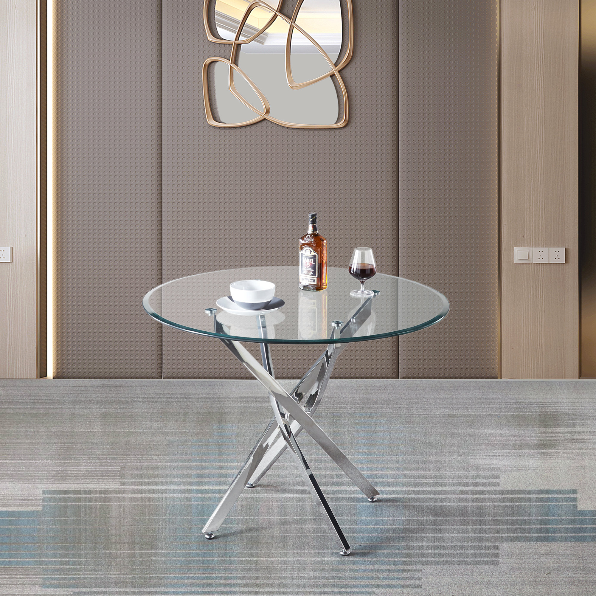 Wrought Studio™ Modern Round Glass Dining Table With Stainless Steel ...