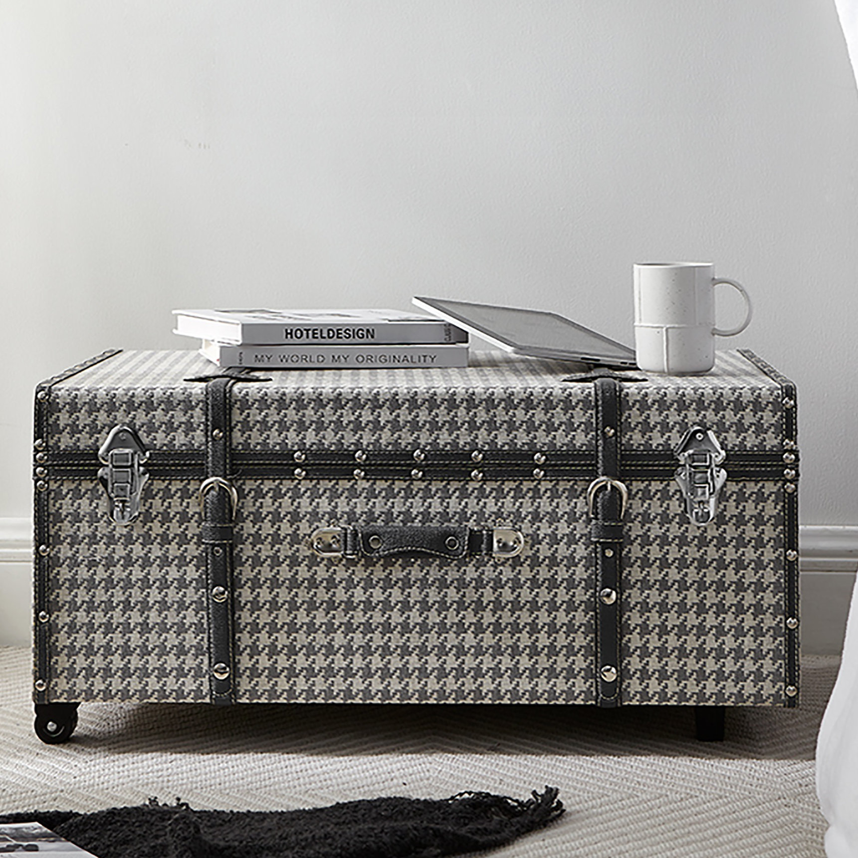 DormCo Texture Brand Designer Trunk with Wheels - Houndstooth Chic ...