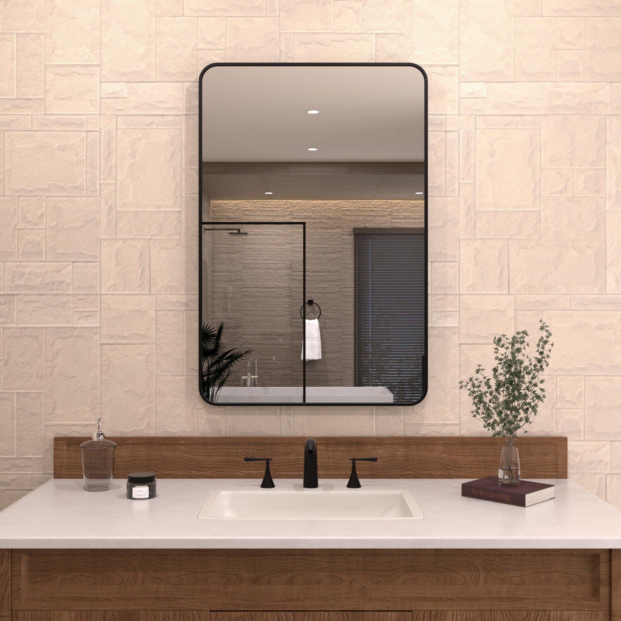 Hermitage Bath Cosy Rectangular Framed Wall Bathroom Vanity Mirror ...