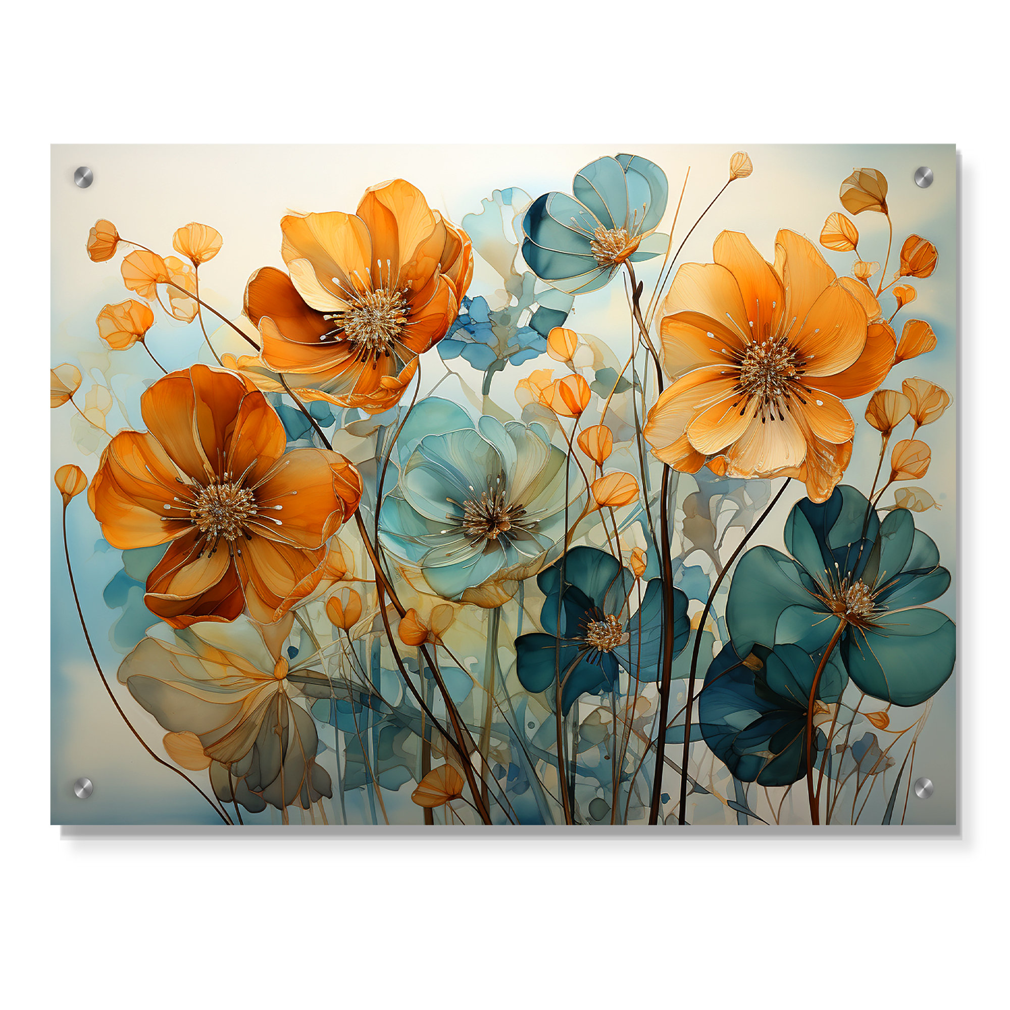 Design Art Teal Orange Botanical Fragments I - Abstract Botanicals ...