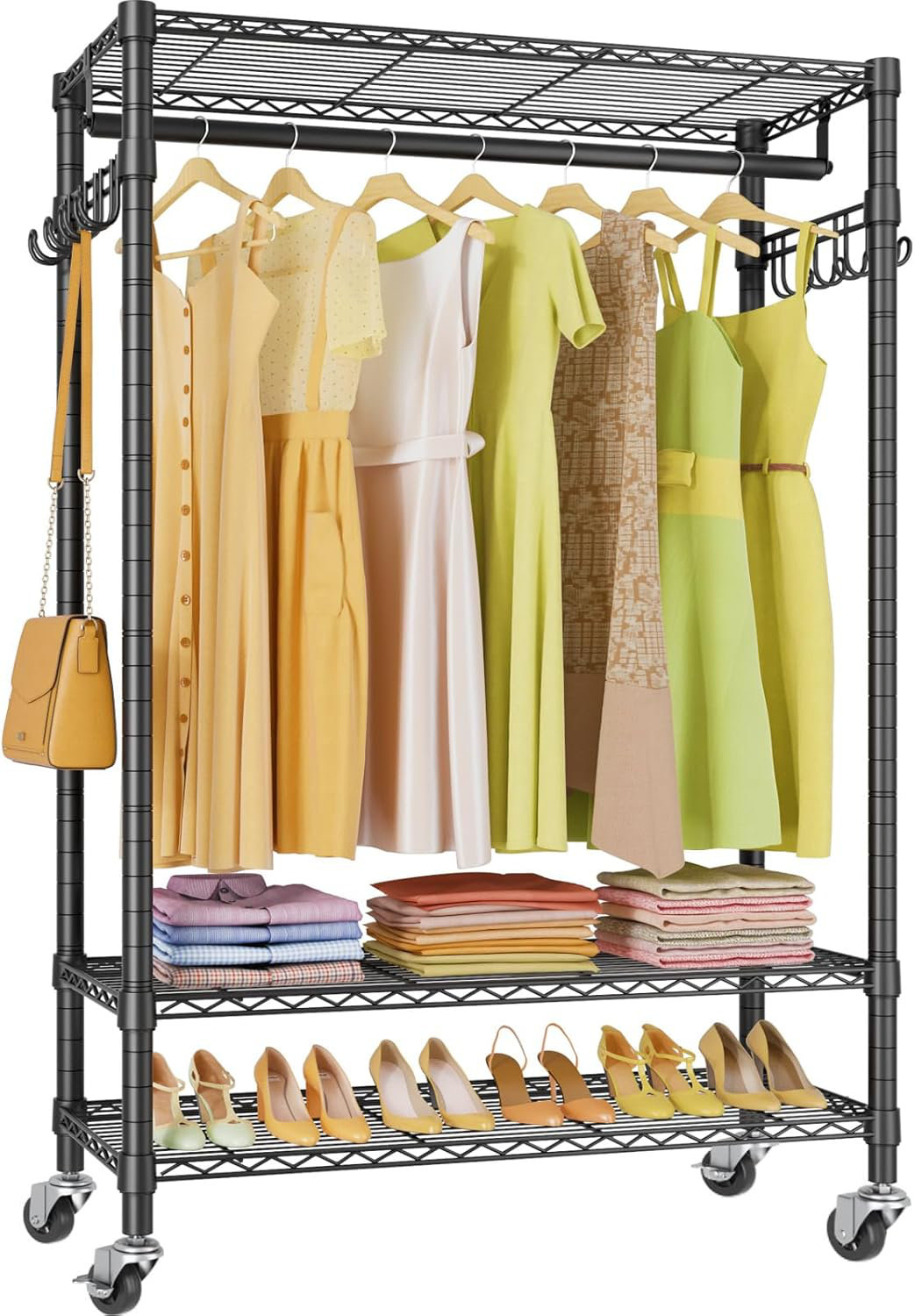 17 Stories Heavy Duty Rolling Clothes Rack With Locking Wheels ...