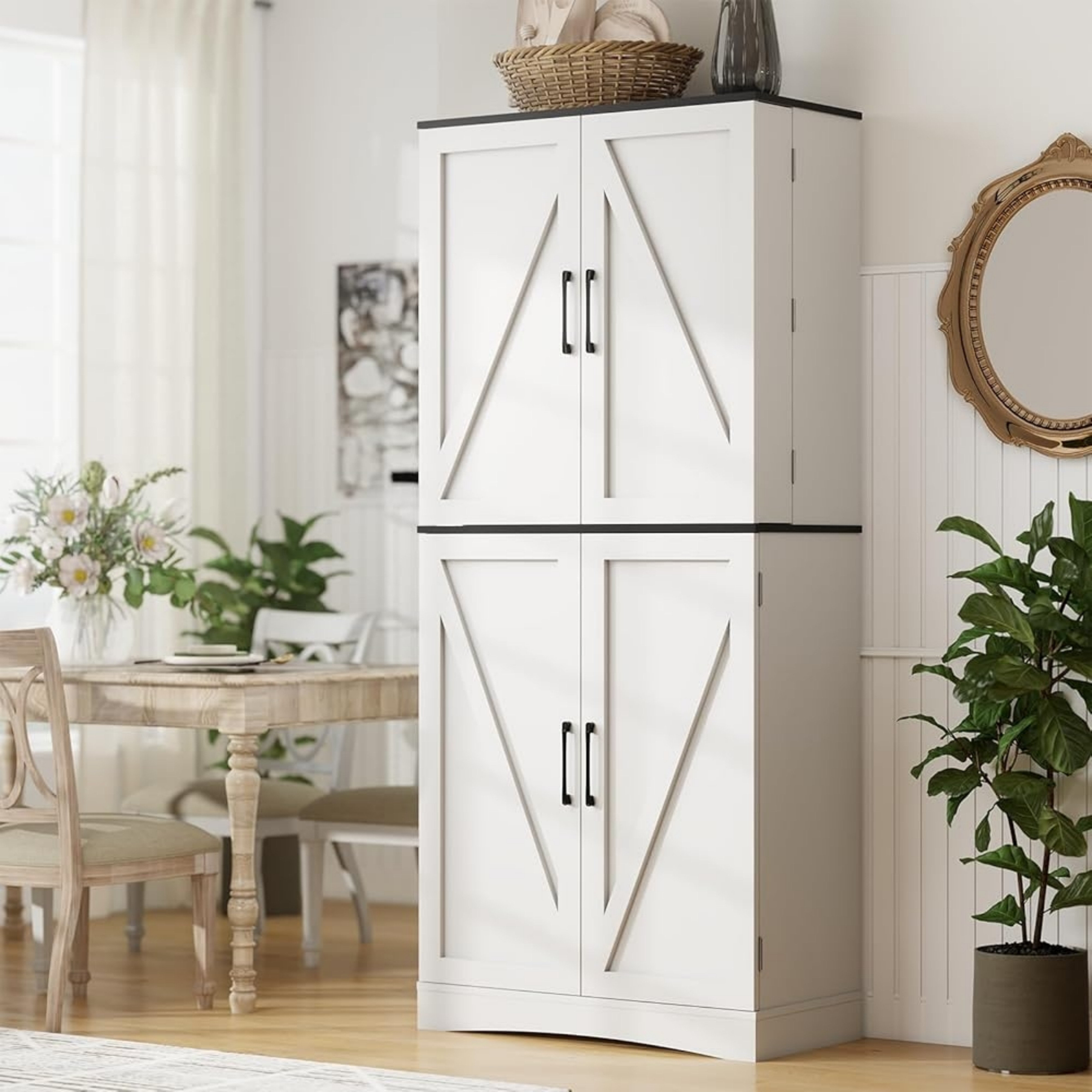 Ebern Designs 72" Rustic Kitchen Pantry Cabinet with Adjustable Shelves ...