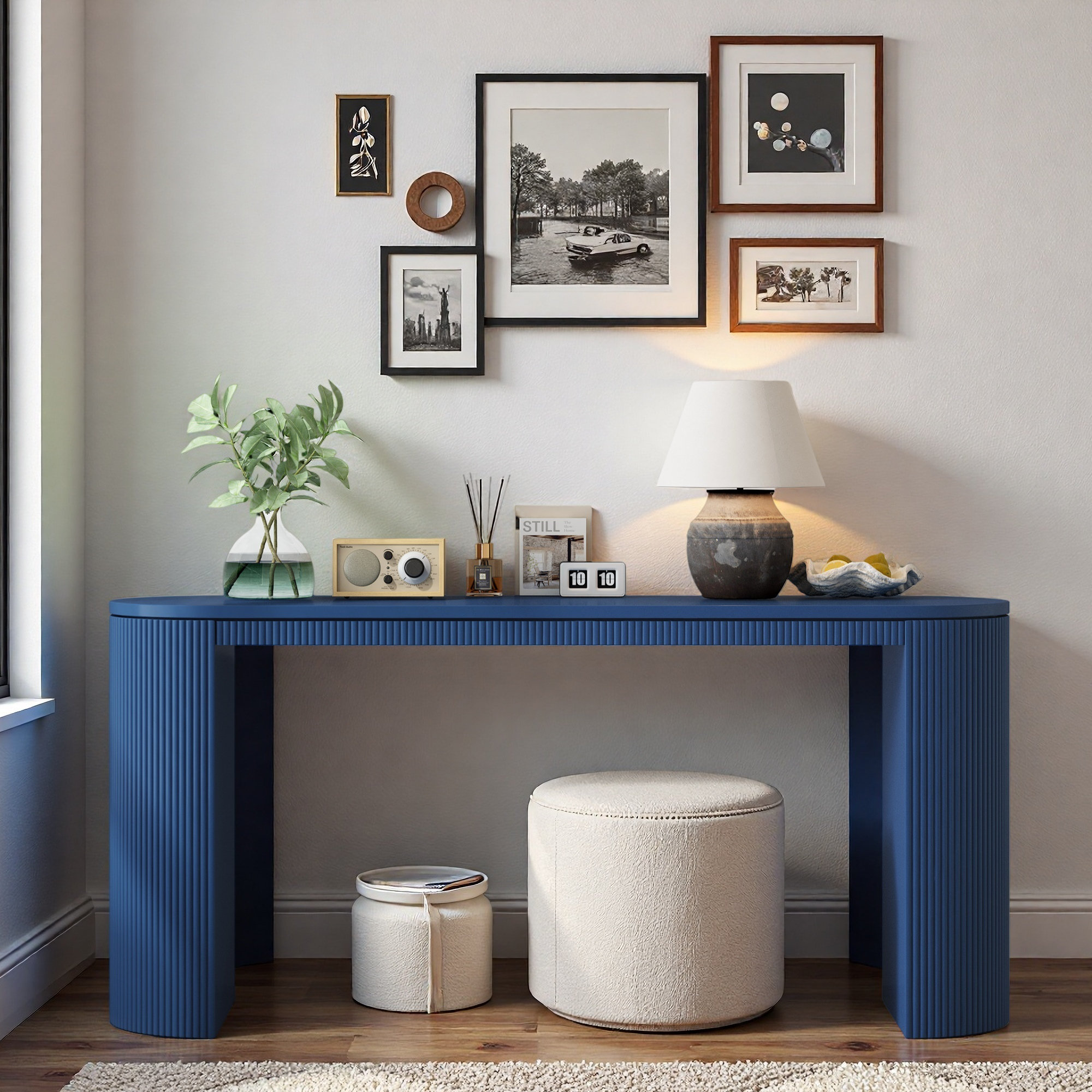 Latitude Run® Curved Design Console Table With Unique Vertical Stripe ...