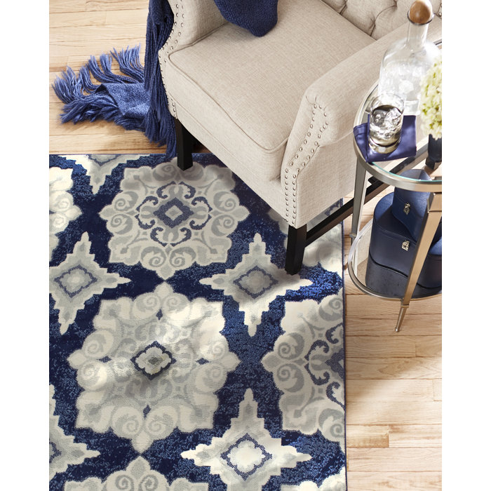 Andover Mills™ Mountview Performance Navy Blue/ Ivory Rug & Reviews ...