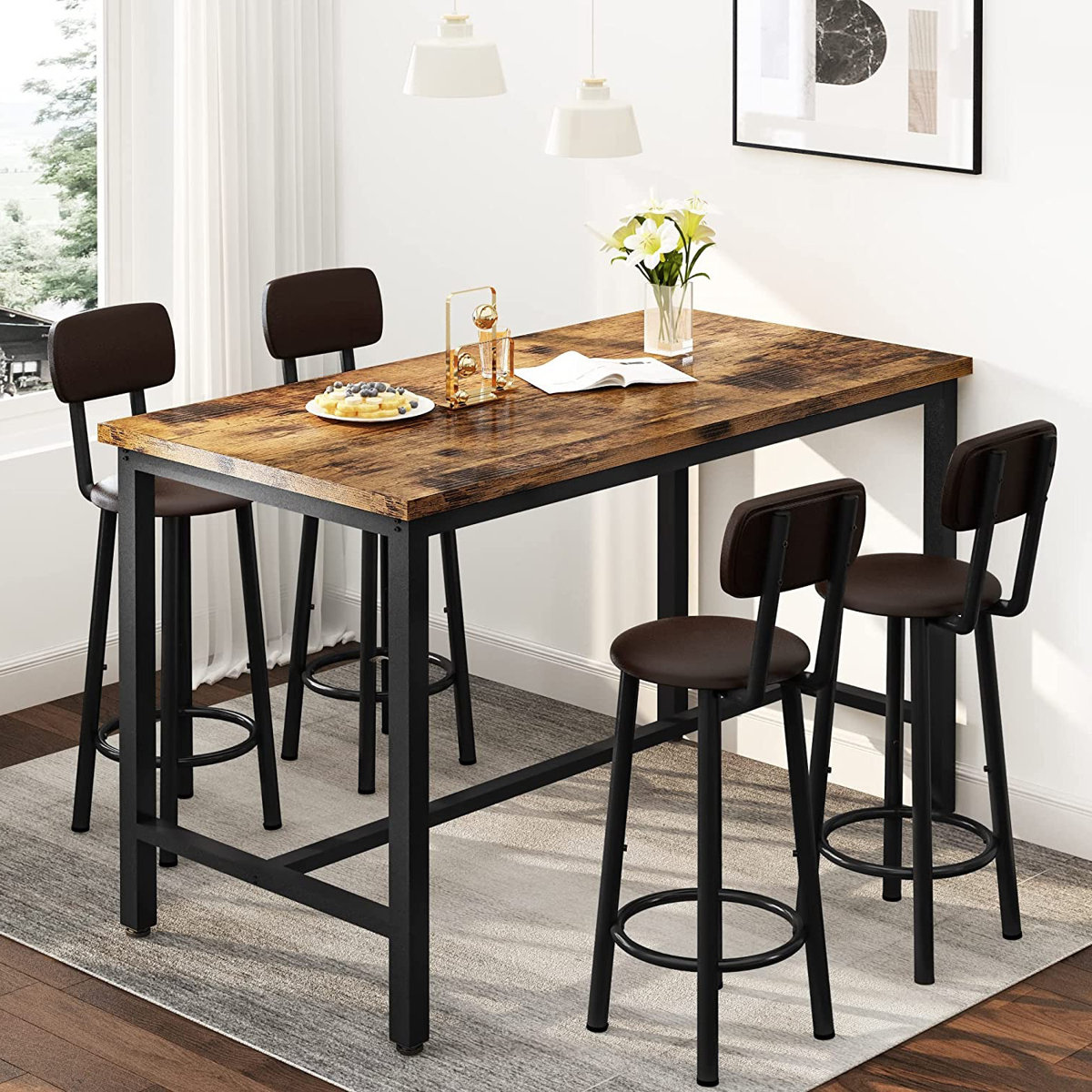 17 Stories Enchantyd 5 Piece Kitchen & Dining Room Set with 4 Stools ...