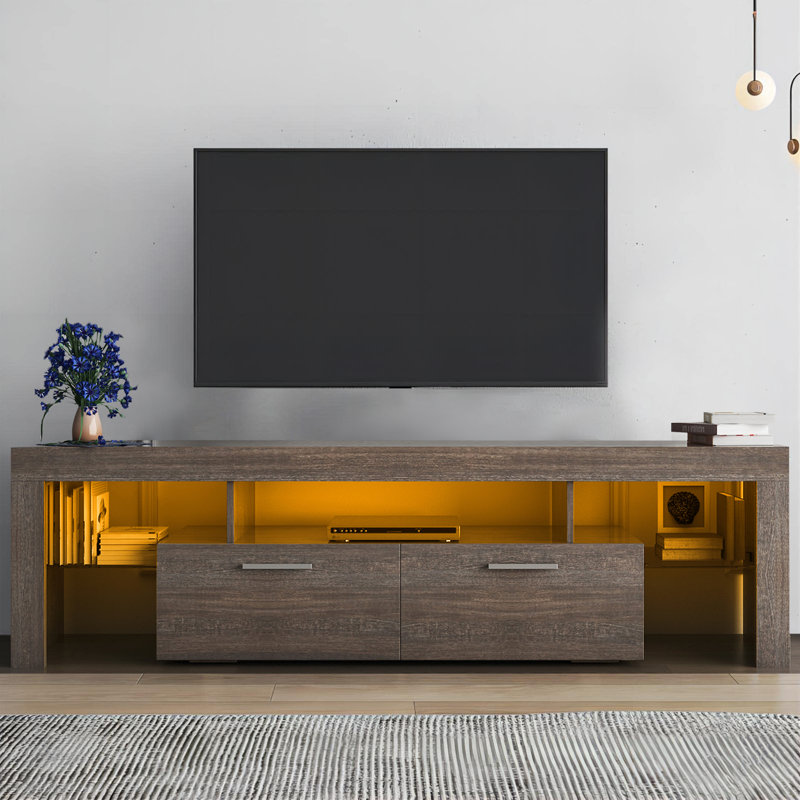 Ivy Bronx Antwann Modern LED TV Stand for 70" TVs, Wood Entertainment ...