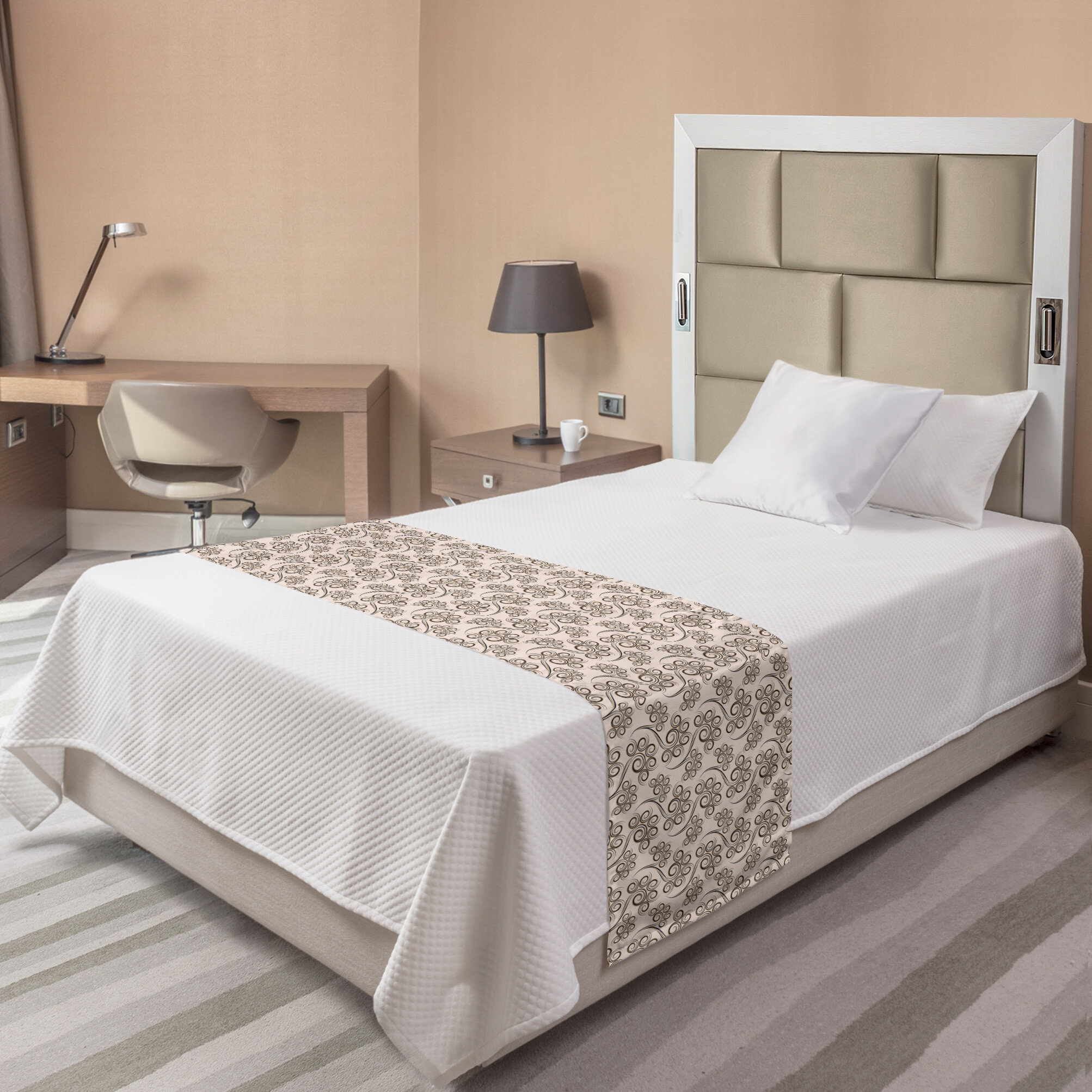 Ambesonne Abstract Bed Runner Circular Shapes Flower Pale Eggshell Seal ...