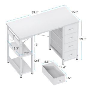 Inbox Zero Home Office Desk With 4-tier Fabric Drawers,writing Desk ...