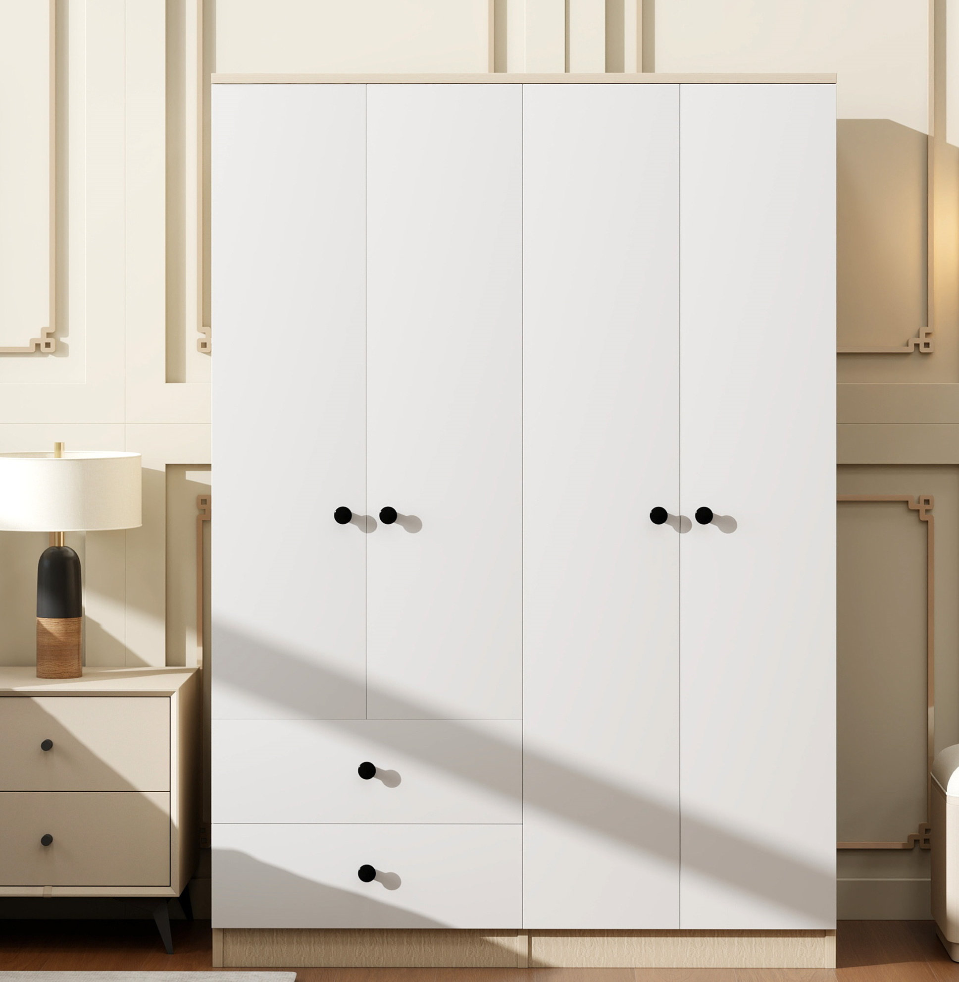 Latitude Run® Garde-robe 4 portes avec tiroirs, tablette et tringle ...