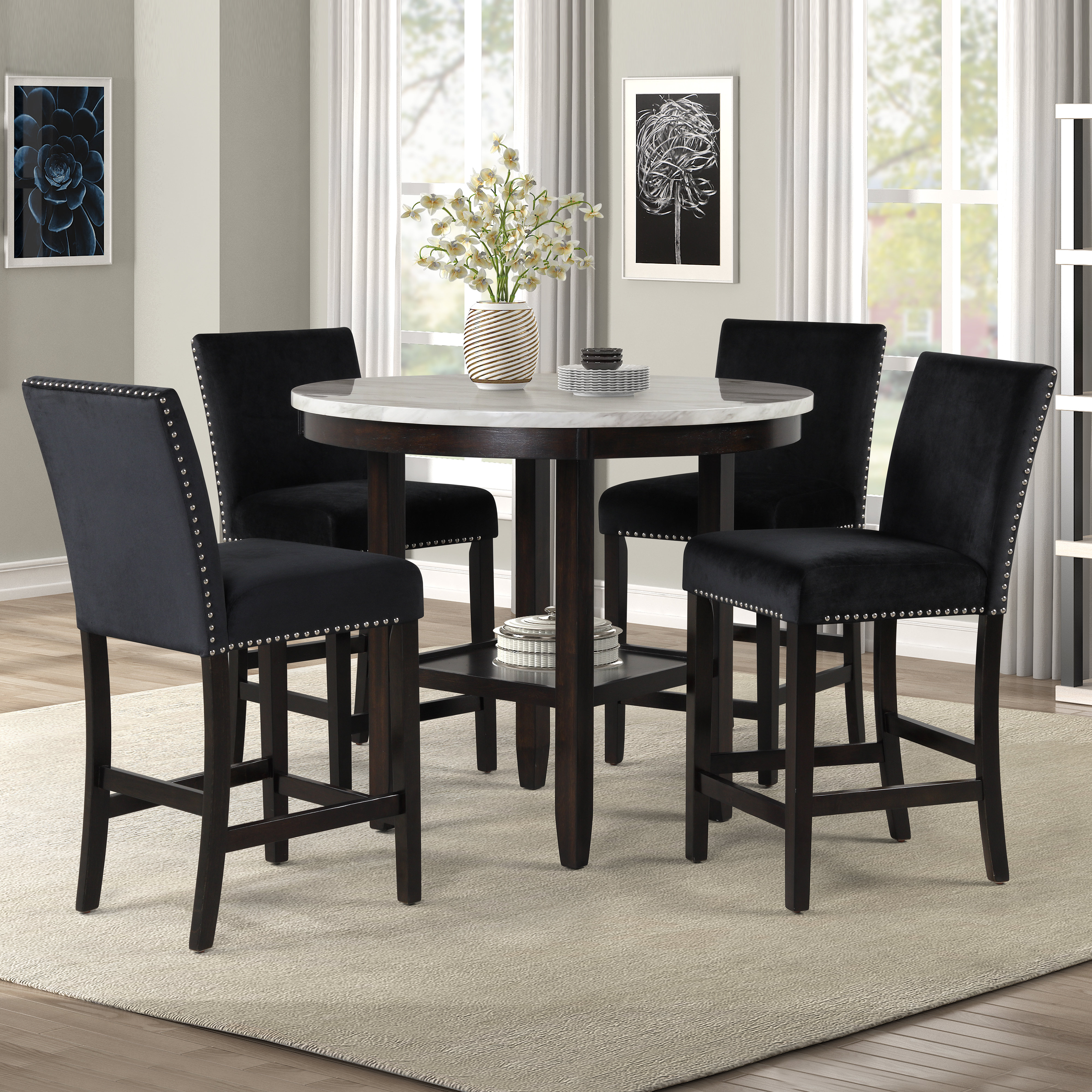 Three Posts™ Ebeling 5 Piece 42" Faux Marble Round Counter Dining Table ...