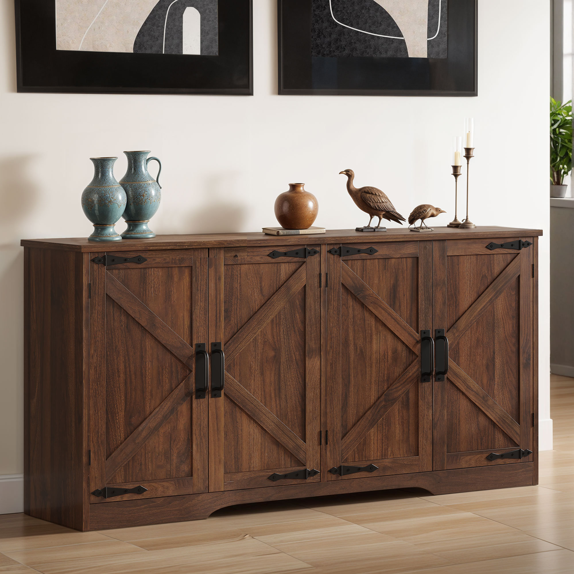 Gracie Oaks Karyl Farmhouse Buffet Sideboard Cabinets with 4 Door and ...