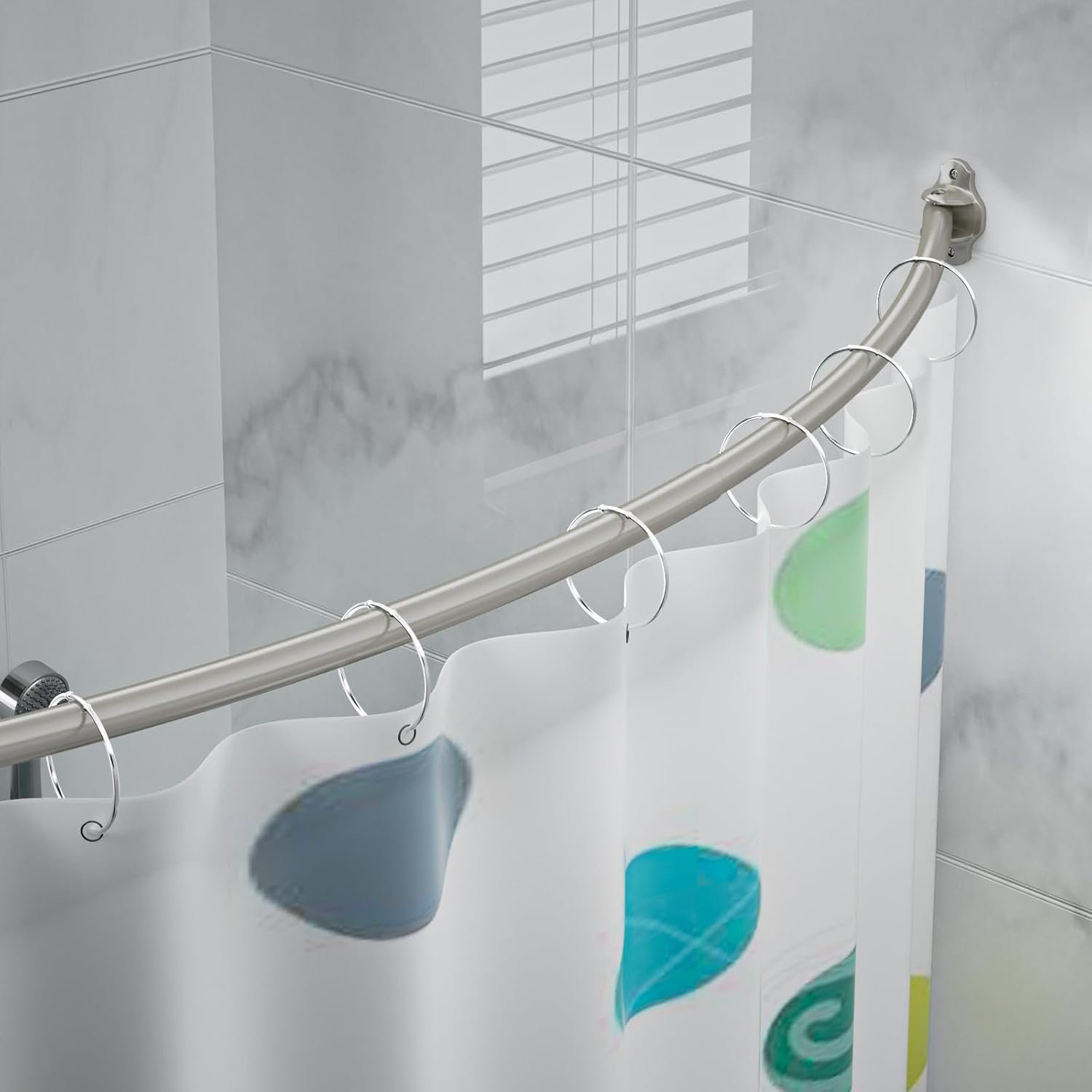 MABOSY Curved Shower Curtain Rod Adjustable 42-74 Inches Bathroom ...