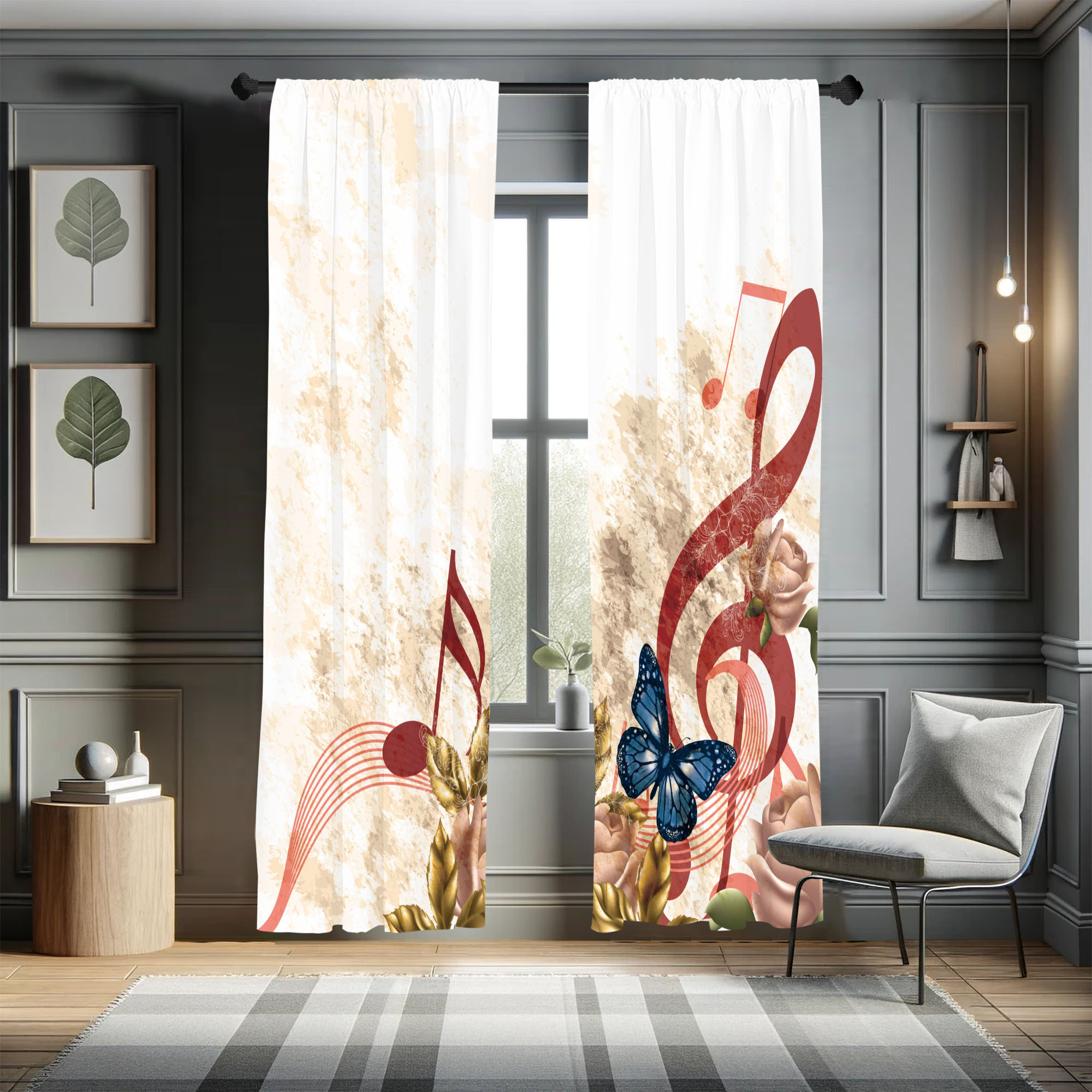 East Urban Home Music Curtains, Music Roses Romance Victorian | Wayfair