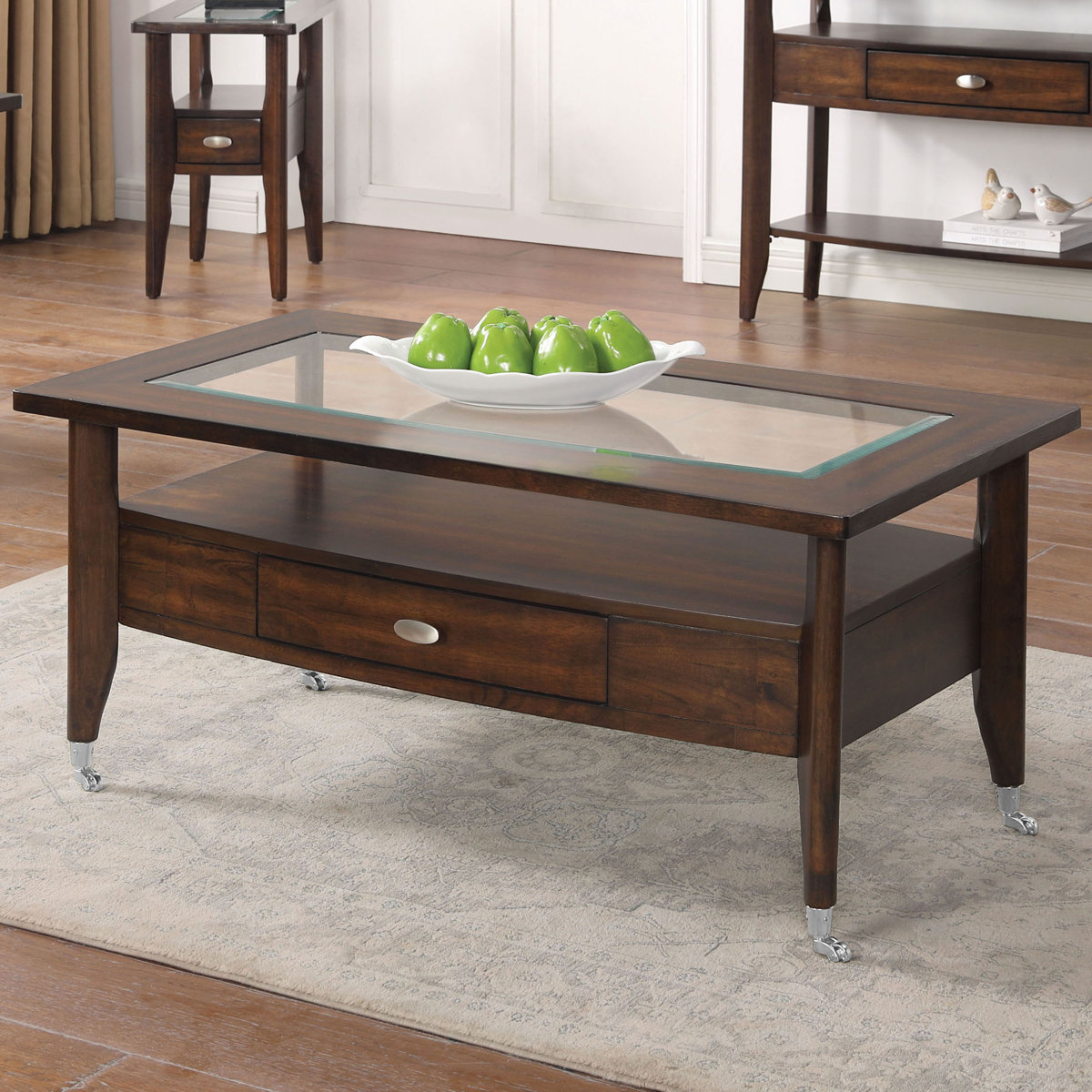 Red Barrel Studio® Abrie 44" Width Wood Coffee Table With Casters | Wayfair