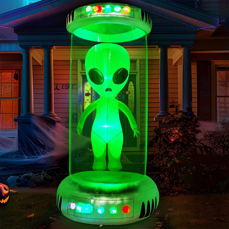 The Holiday Aisle® 7 ft Alien Inflatable Halloween Decor Outdoor with ...
