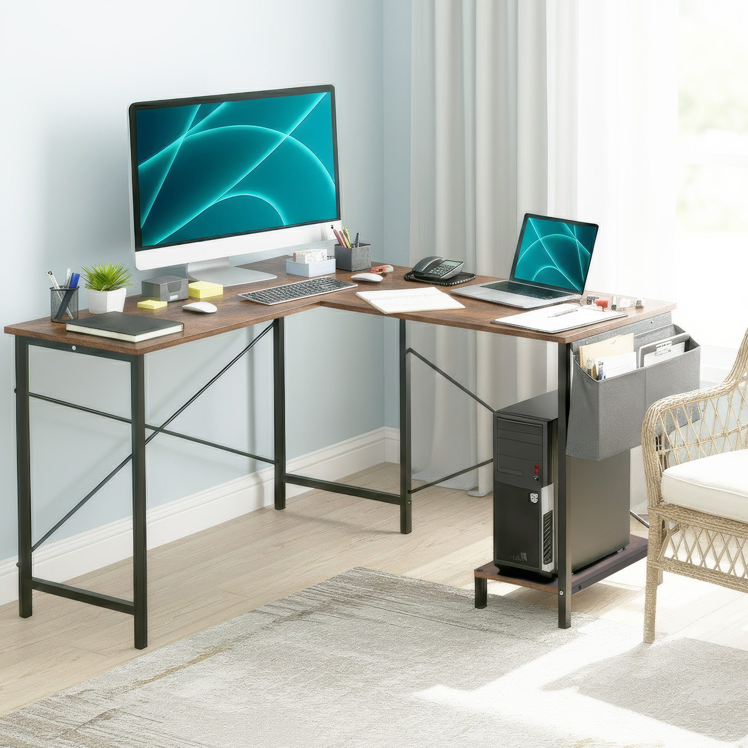 Wrought Studio™ L-Shaped Desk 50 Inch Gaming Desk Computer Desk Metal ...