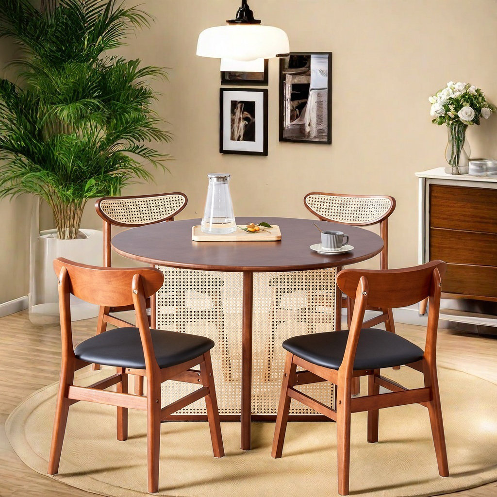 Bayou Breeze 4-piece Rattan Dining Table Set, Solid Wood Dining Table ...