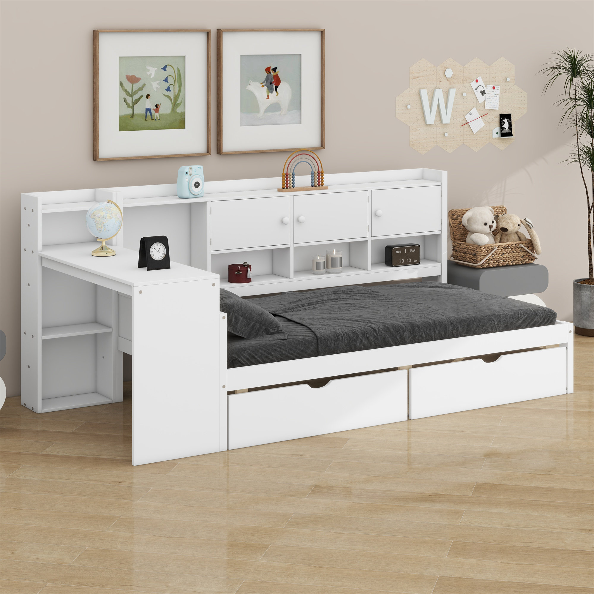Lark Manor™ Wooden L-Shape Daybed With Seven Storage Cabinets And Two ...