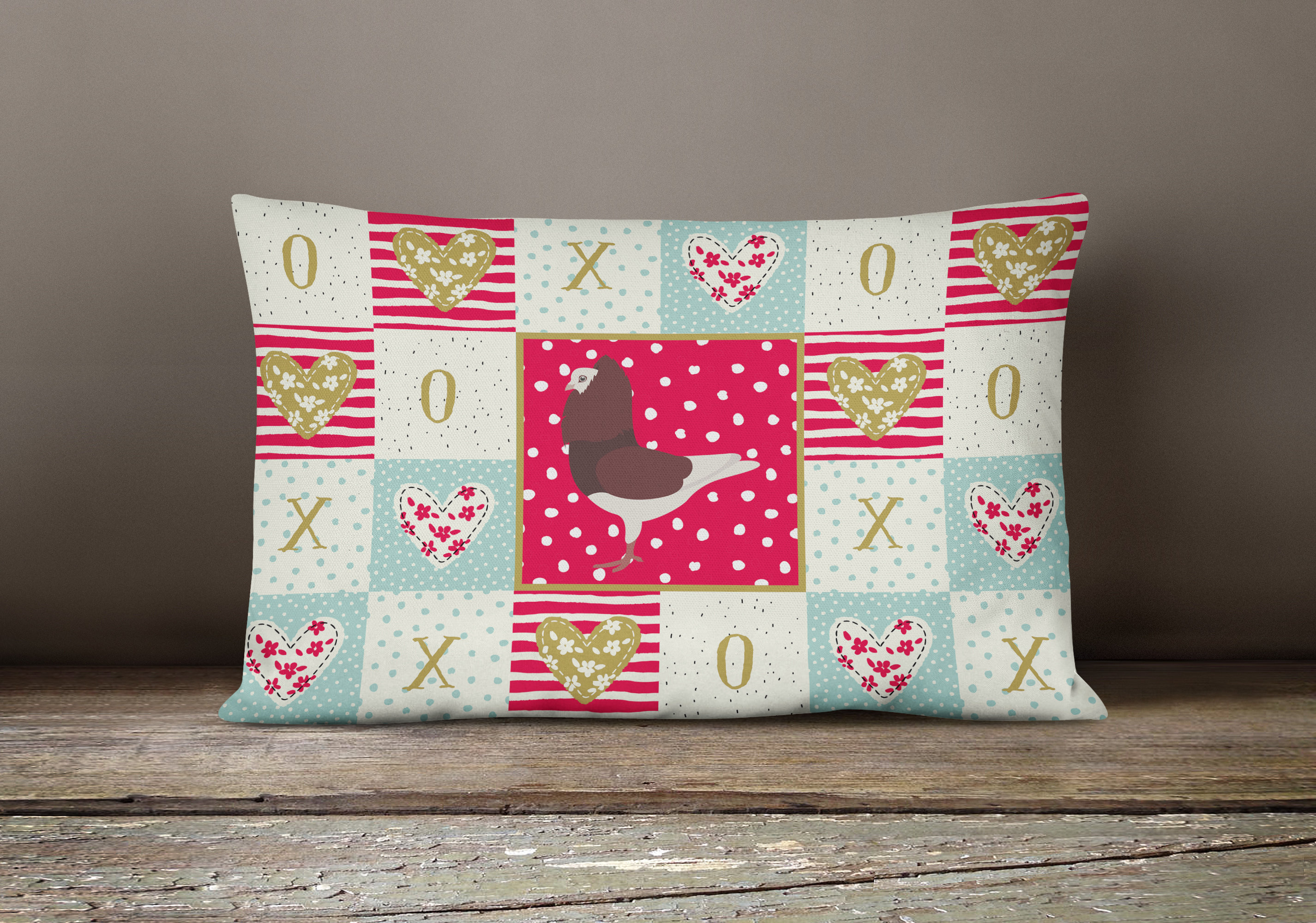 Caroline's Treasures Capuchin Red Pigeon Love Patchwork Lumbar Pillow ...