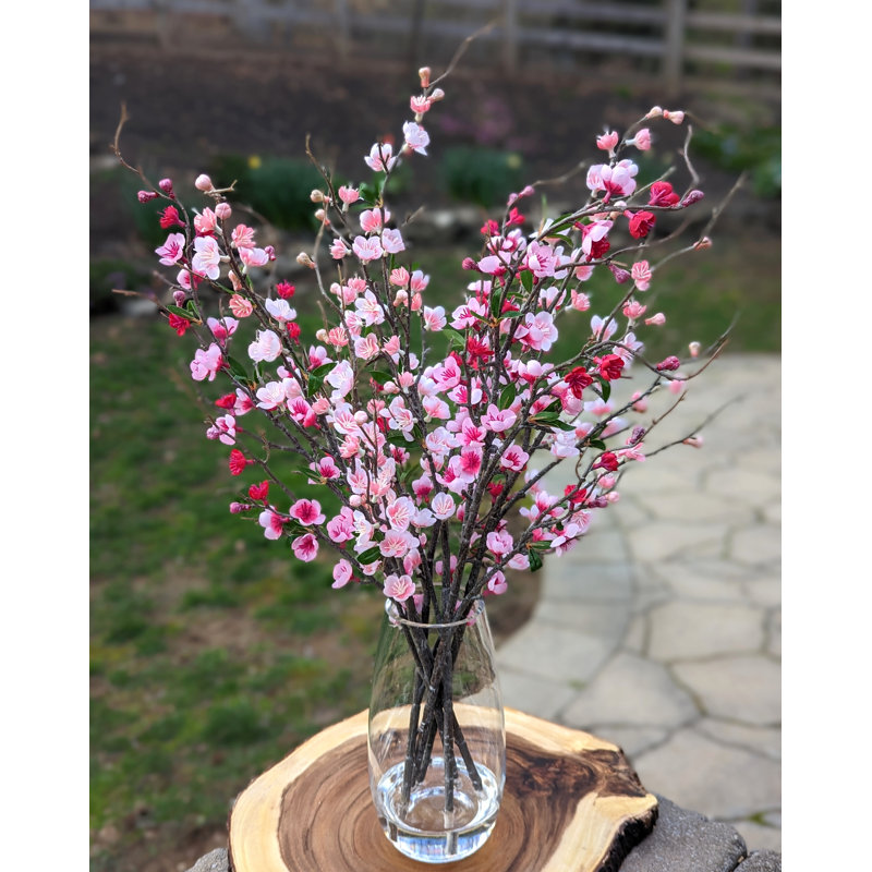 Primrue Cherry Blossom Arrangement in Faux Water Vase (7 Stems included ...