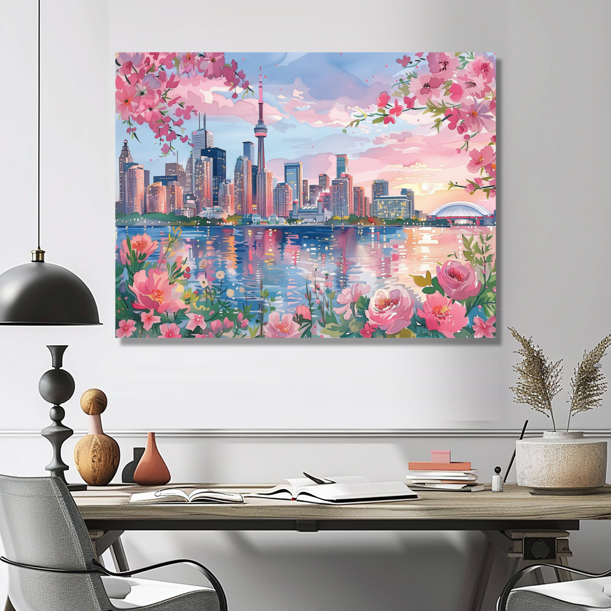 Design Art Pink Toronto Cityscape View II - City Toronto Wall Art Print ...