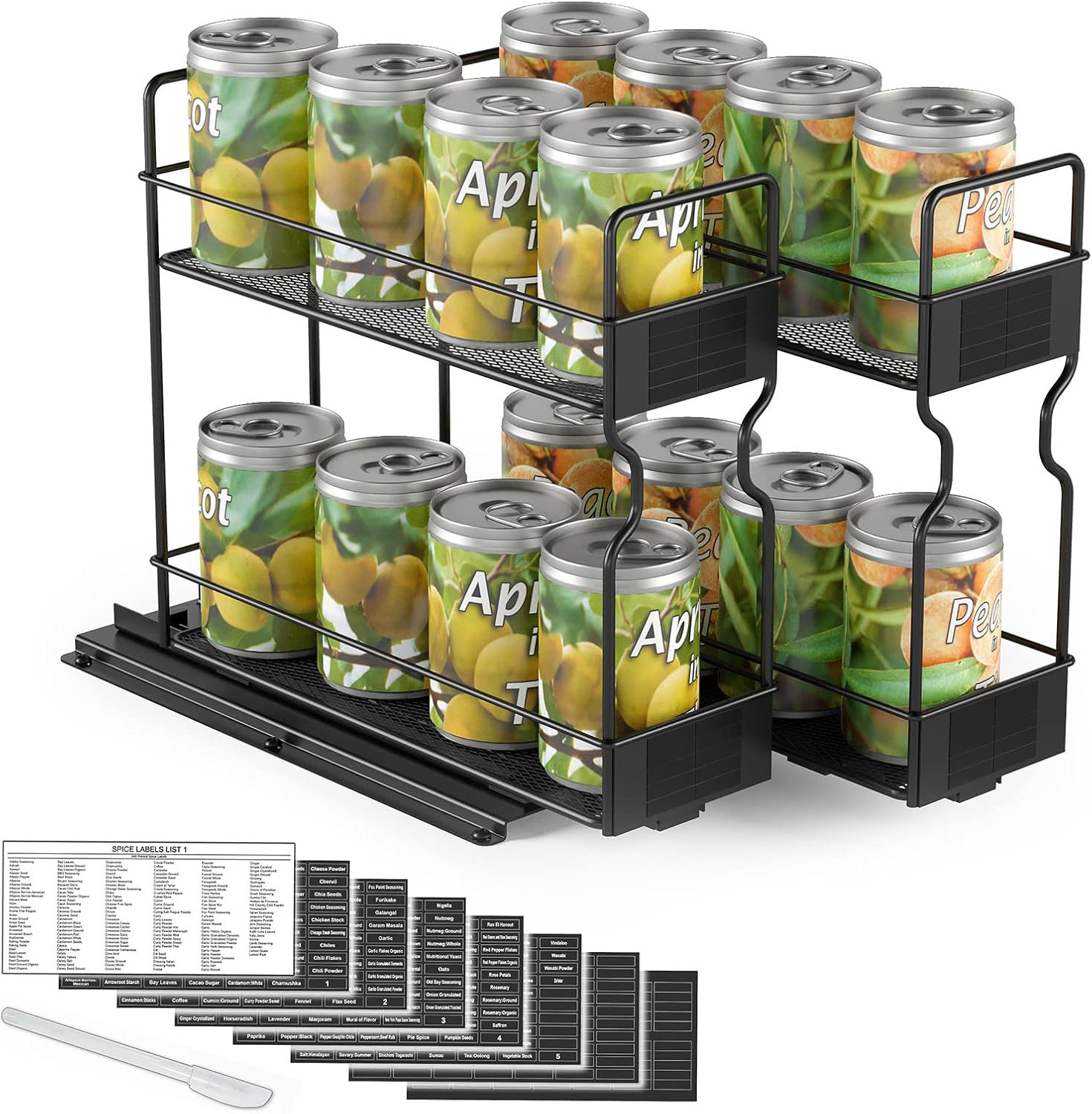 Prep & Savour Heavy Duty Pull-Out Spice Rack Organizer with Labels ...