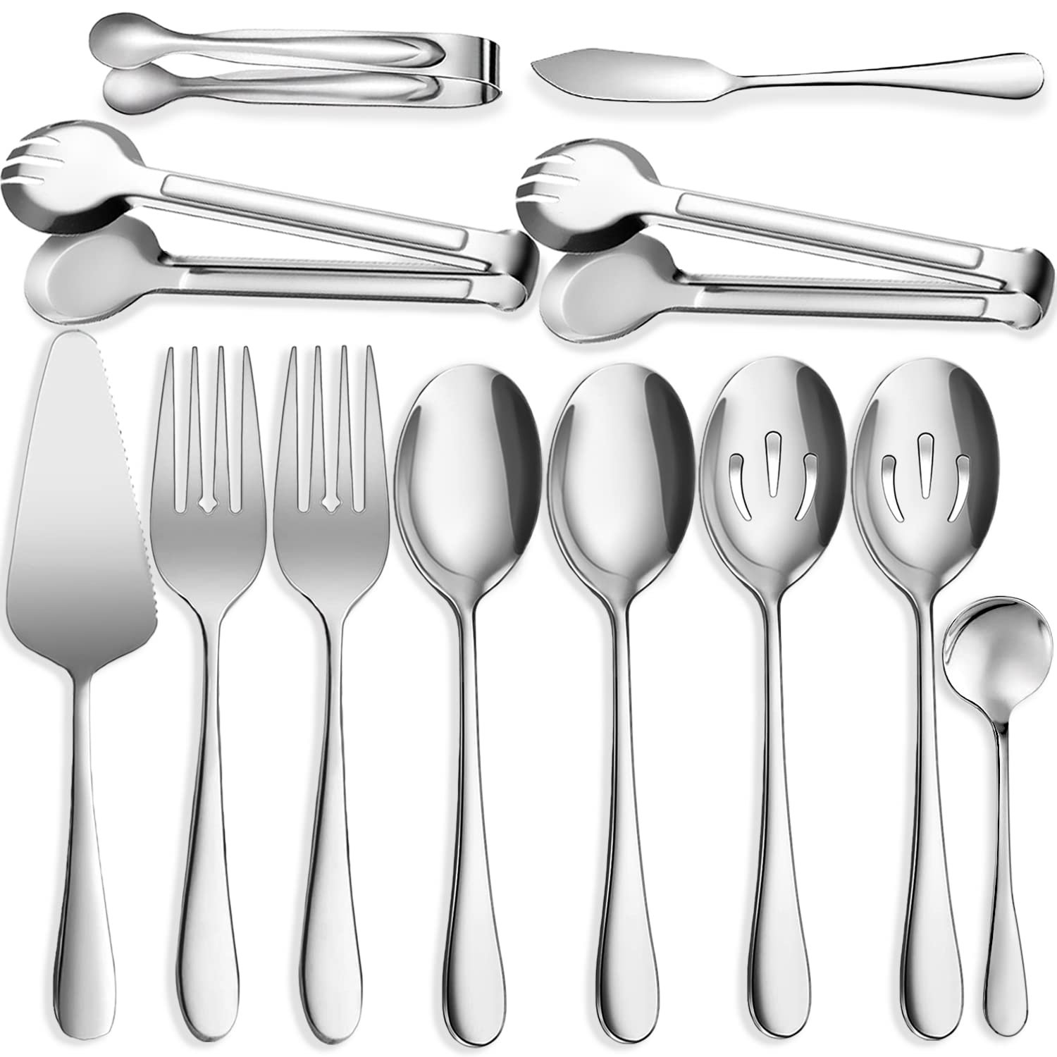 Everly Quinn 12-Piece Stainless Steel Serving Utensil Set, Dishwasher ...