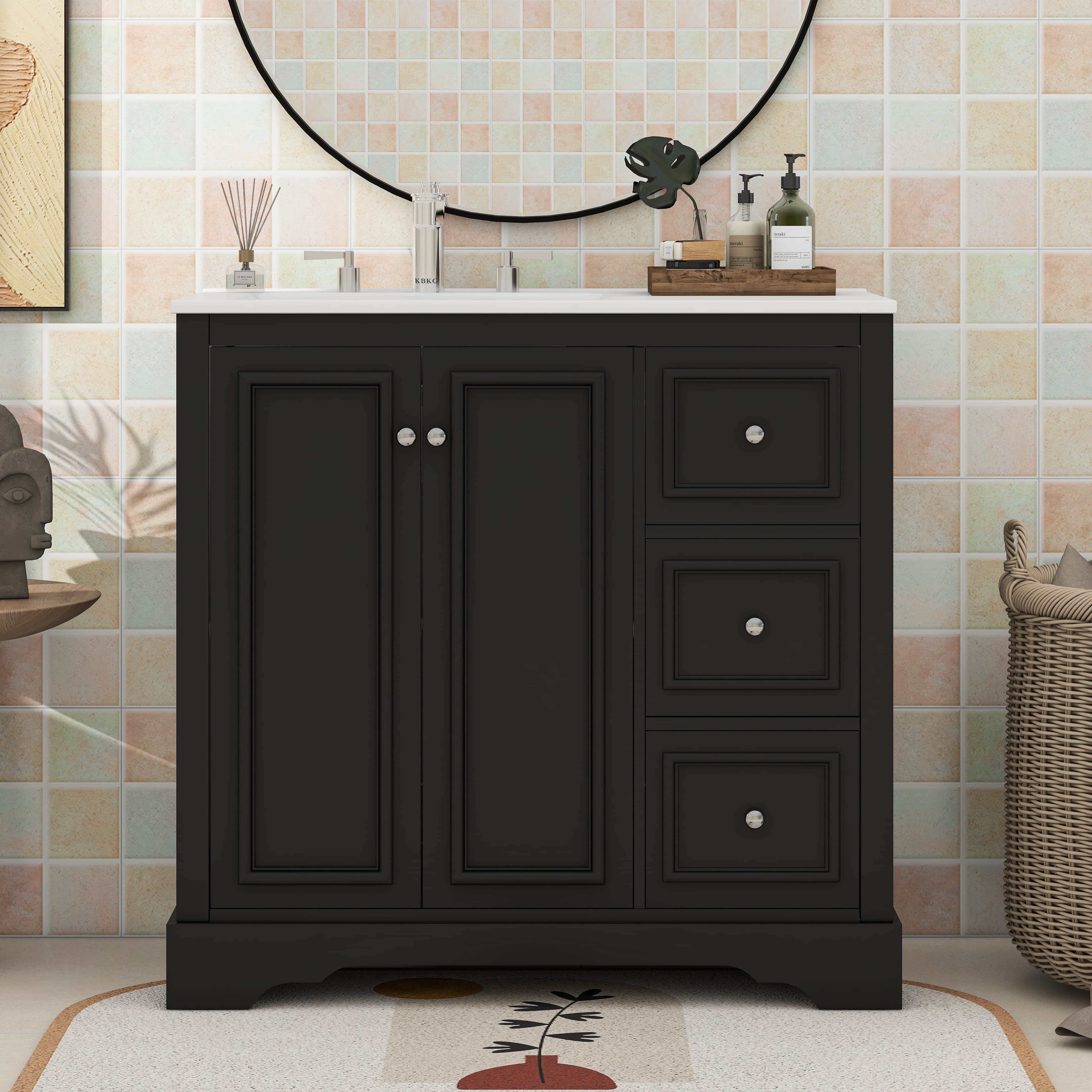 Cosmic 36" Bathroom Vanity With Sink Combo, Adjustable U-Shaped Shelf ...