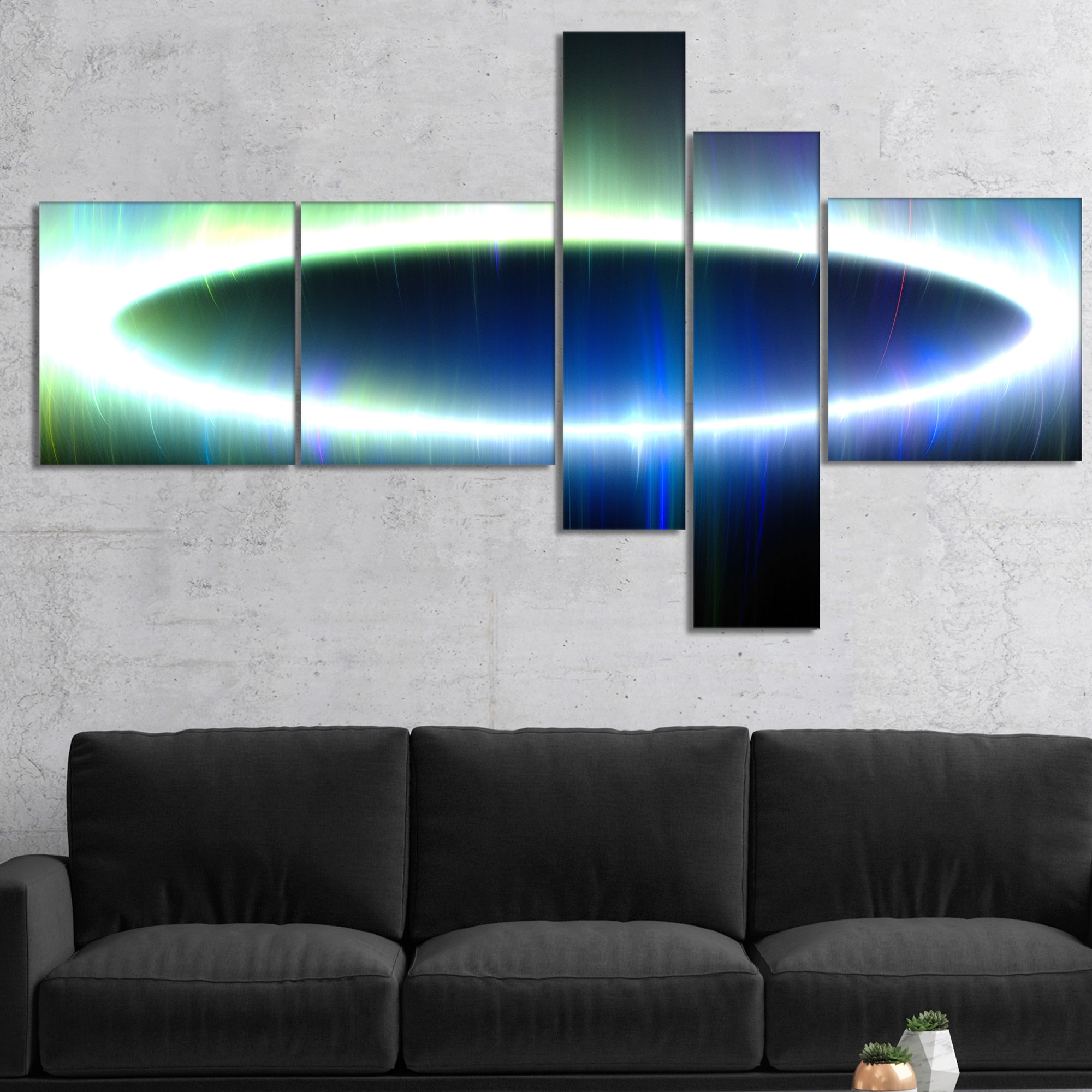 East Urban Home 'Large Blue Oval Fractal Light' Graphic Art Print Multi ...