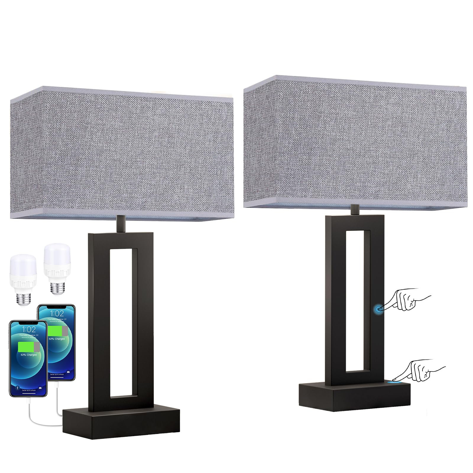 Latitude Run® Nightstand Table Lamps For Bedrooms Set Of 2 - Touch ...