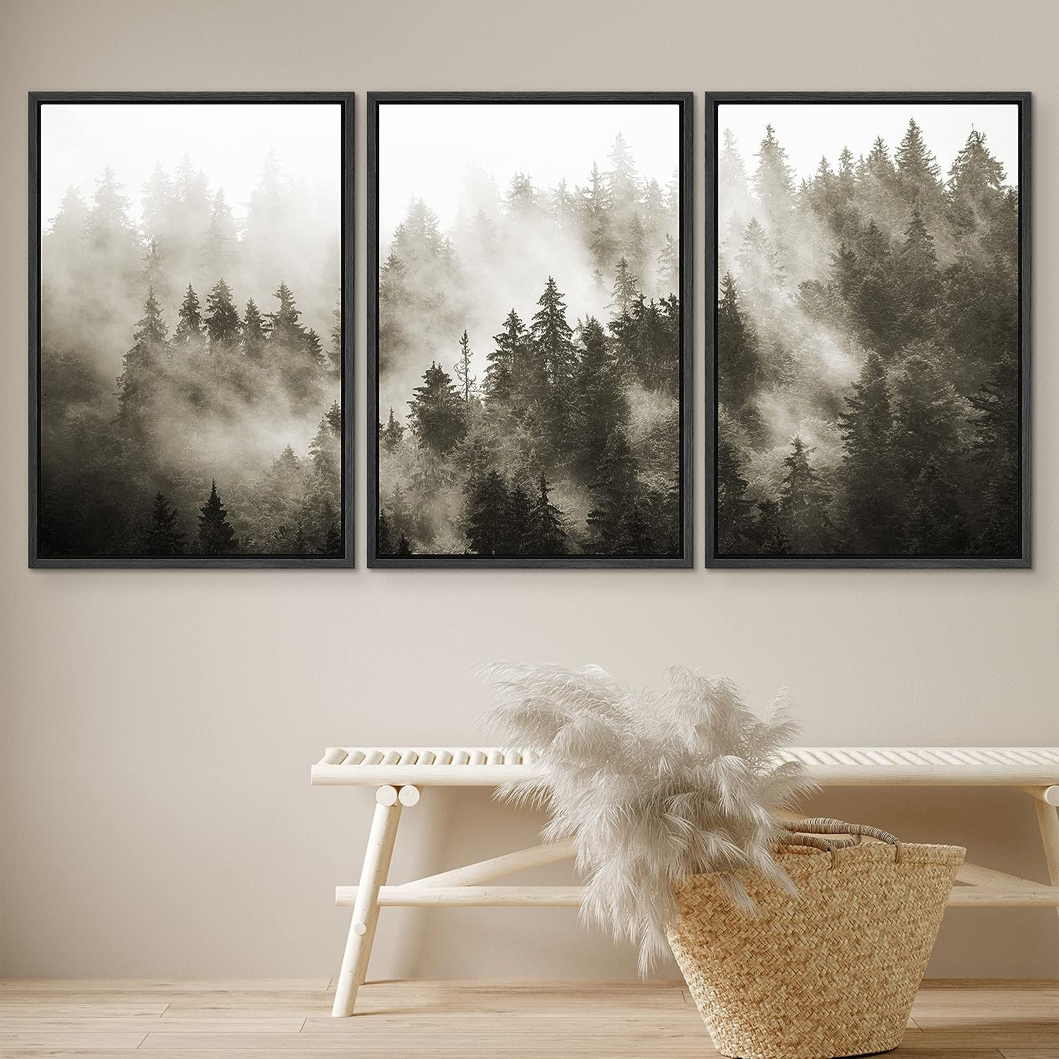 IDEA4WALL Woodland Nursery Decor Set Duotone Blue Misty Pine Tree ...