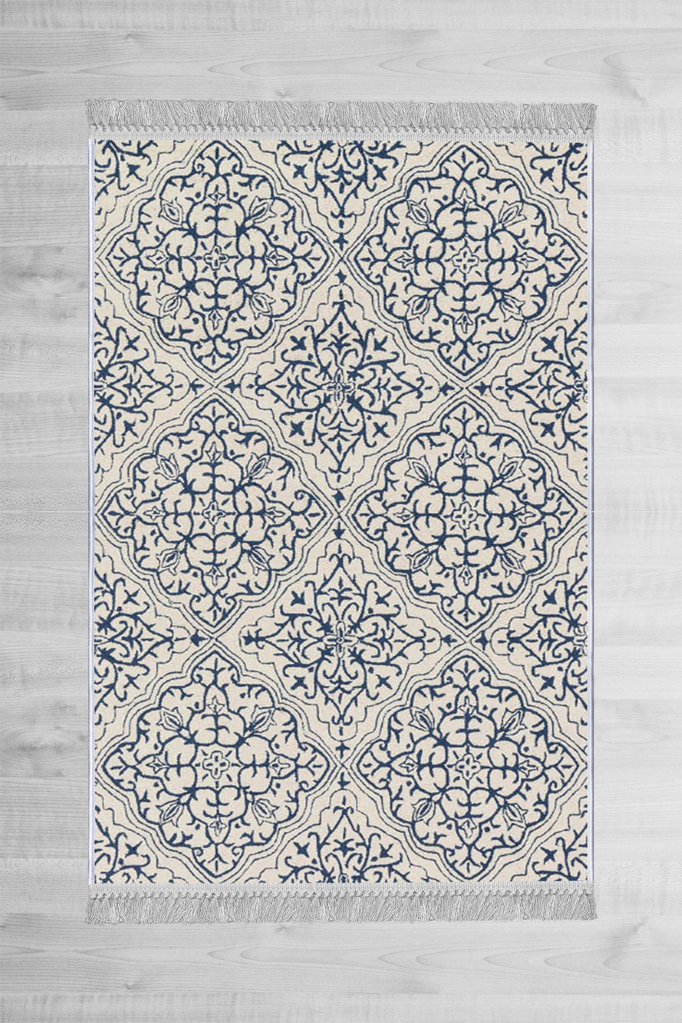 East Urban Home Massena Damask Beige/Blue Area Rug | Wayfair