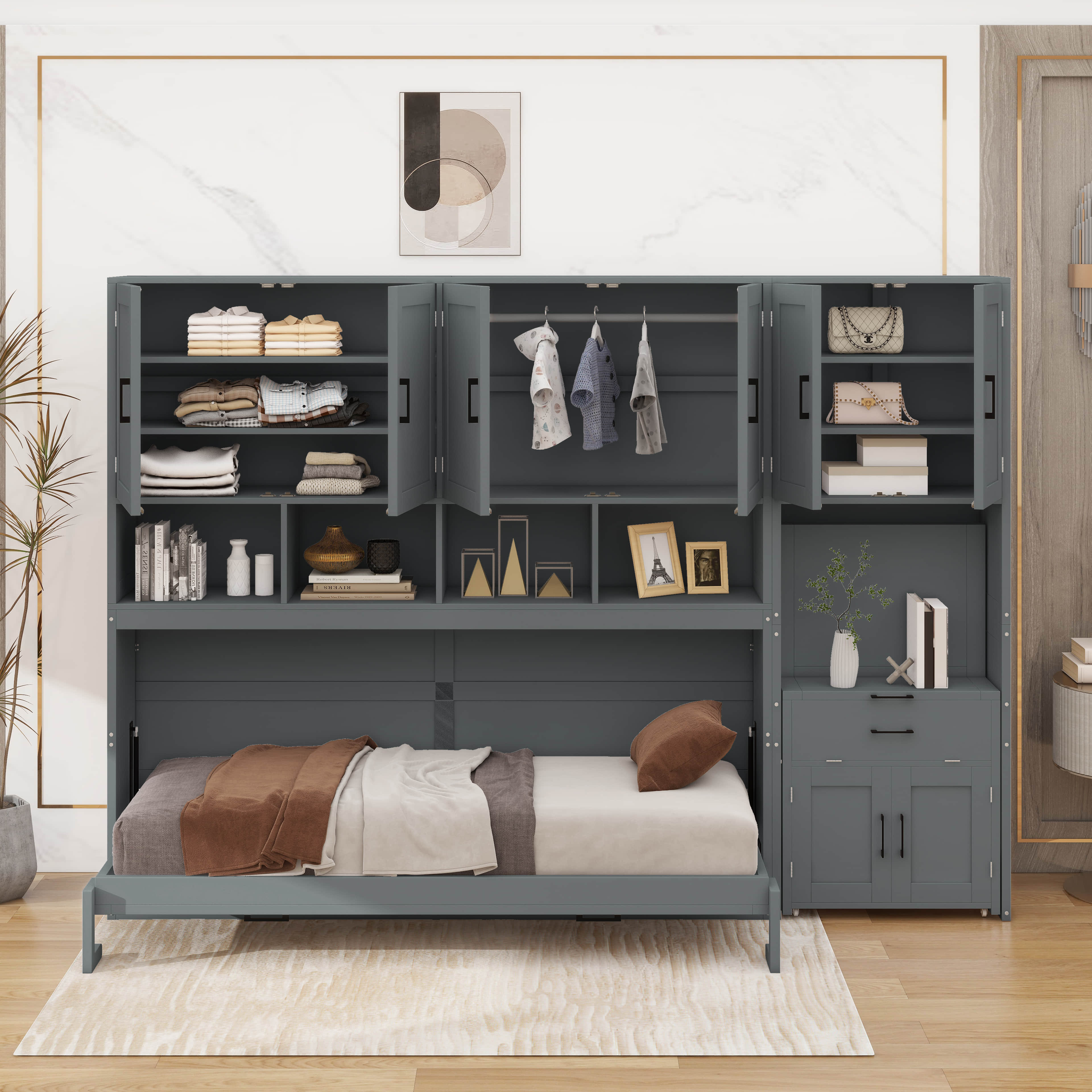 Red Barrel Studio® Compact Murphy Bed with Integrated Closet, Drawers ...