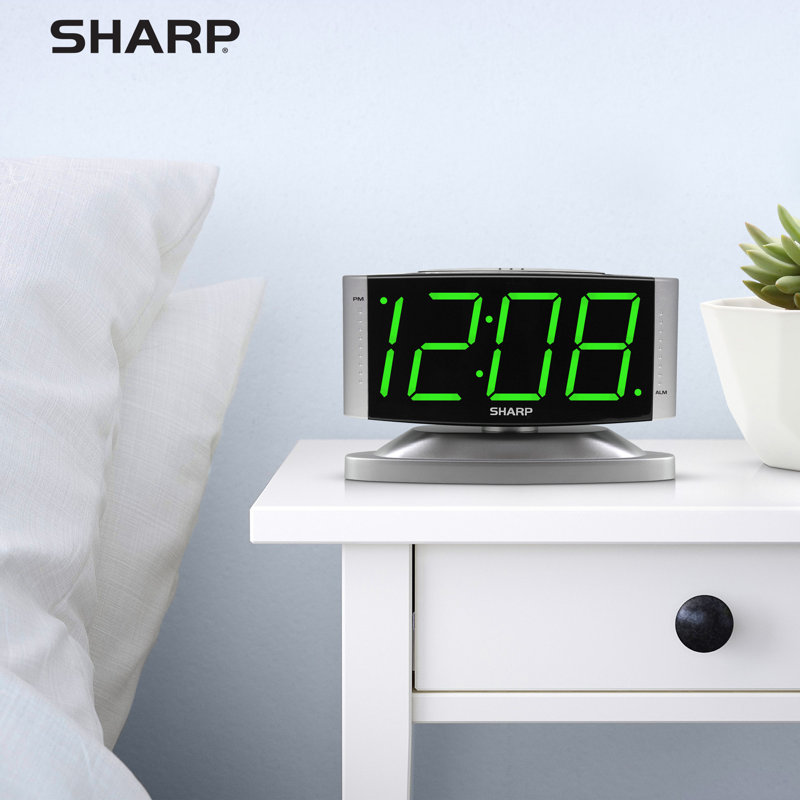 Sharp LED Digital Alarm Clock, Green LED Display, Silver Case, Swivel ...