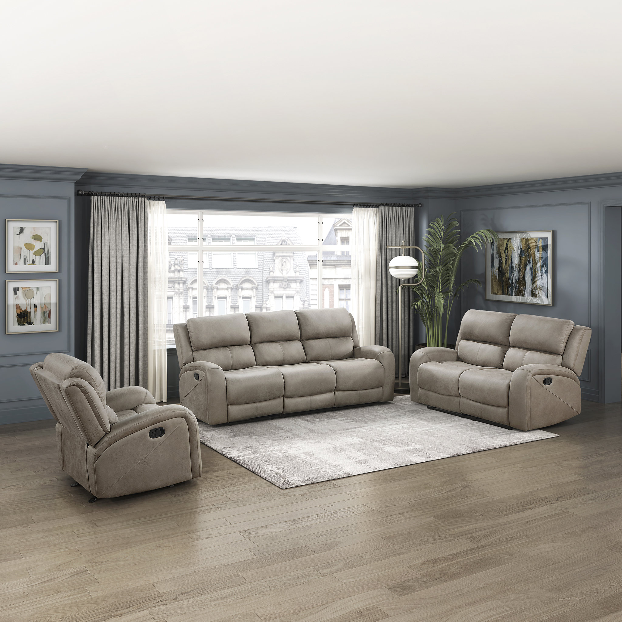 Latitude Run® Niosha Transitional Polished Microfiber 3-Piece Reclining Set with Gentle Rocking ...