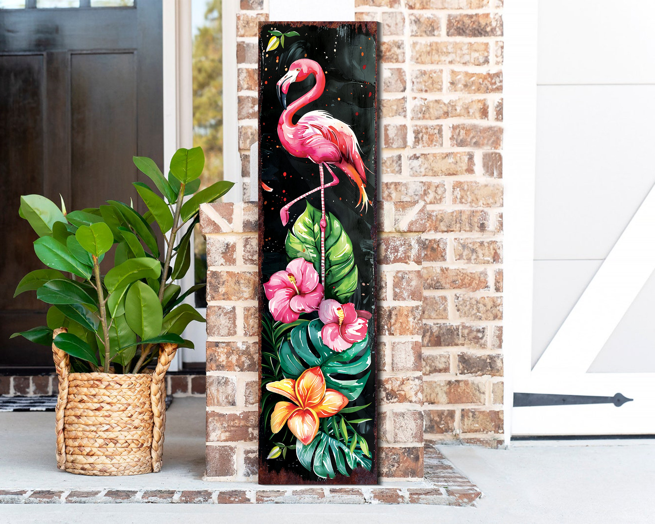 Bay Isle Home™ 36in Summer Tropical Watercolor Flamingo Porch Sign - UV ...