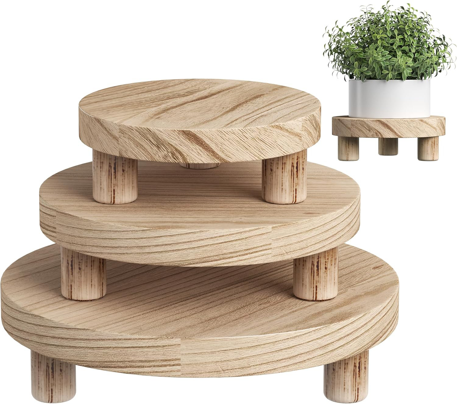 AGROTECH AVS 3 Pieces Wooden Plant Stands Indoor and Outdoor, Wooden ...