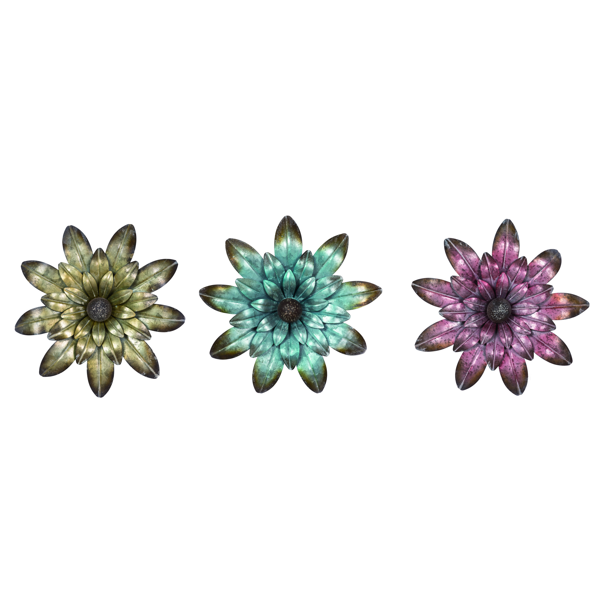 August Grove® Metal Spring Flower Wall Art Set of 3 | Wayfair