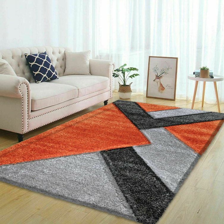Stylish Home Machine Woven Orange/Black/Grey Rug | Wayfair.co.uk